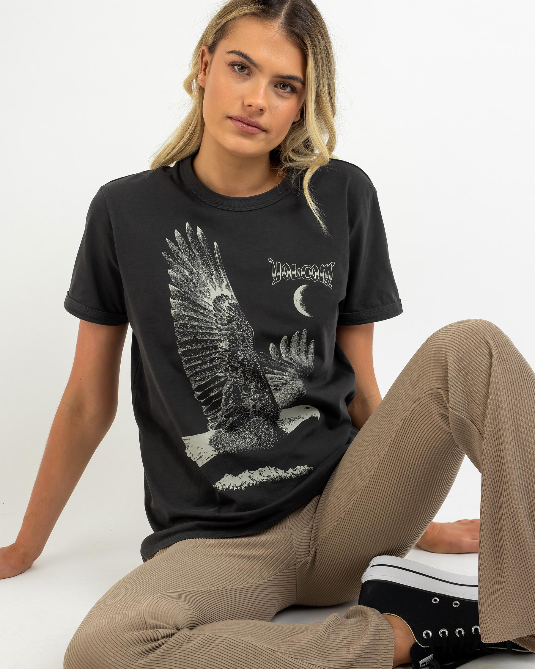 Shop Volcom Truly Ringer T-Shirt In Black - Fast Shipping & Easy ...