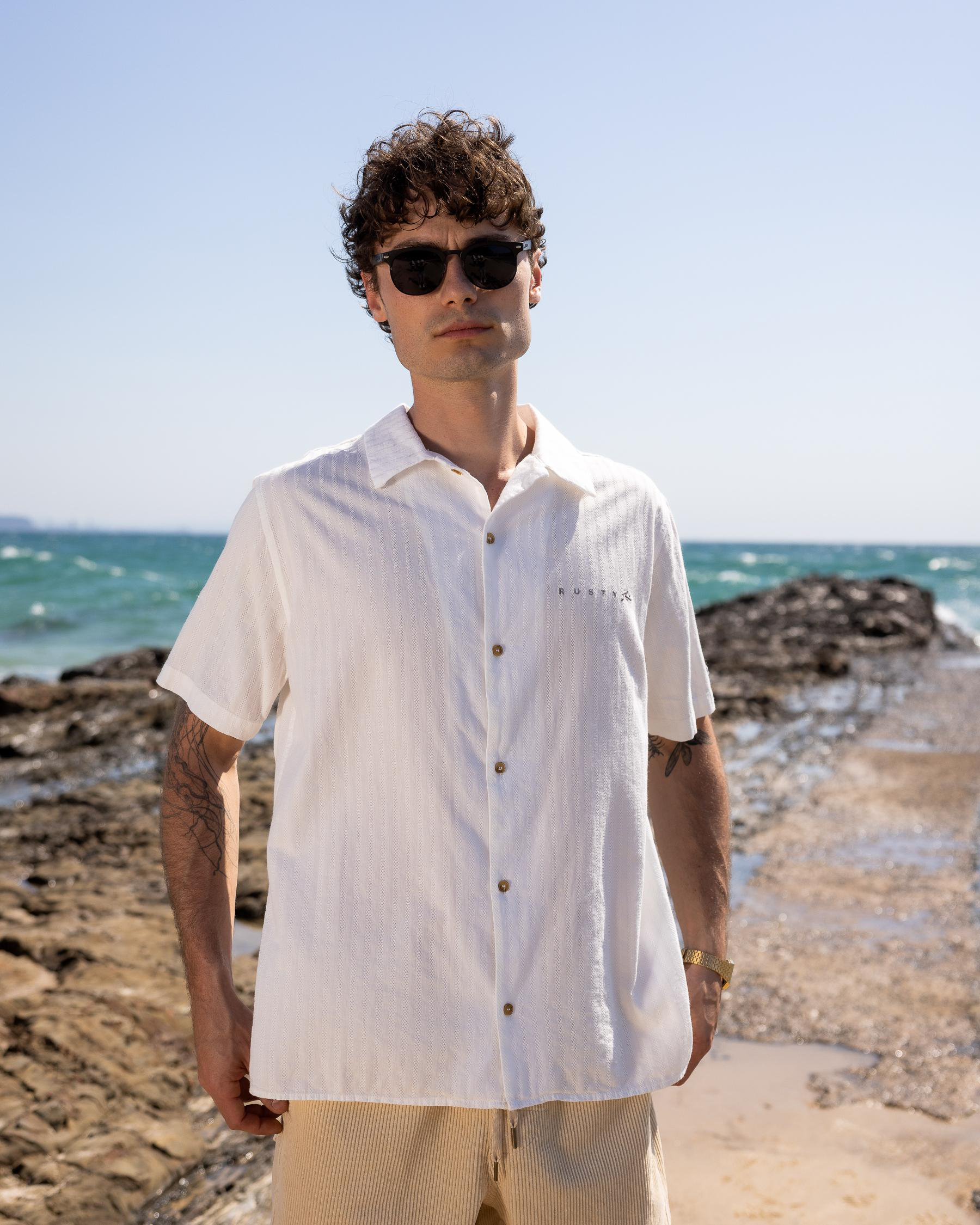 Shop Rusty Mexican Wedding Short Sleeve Shirt In Ecru - Fast Shipping ...