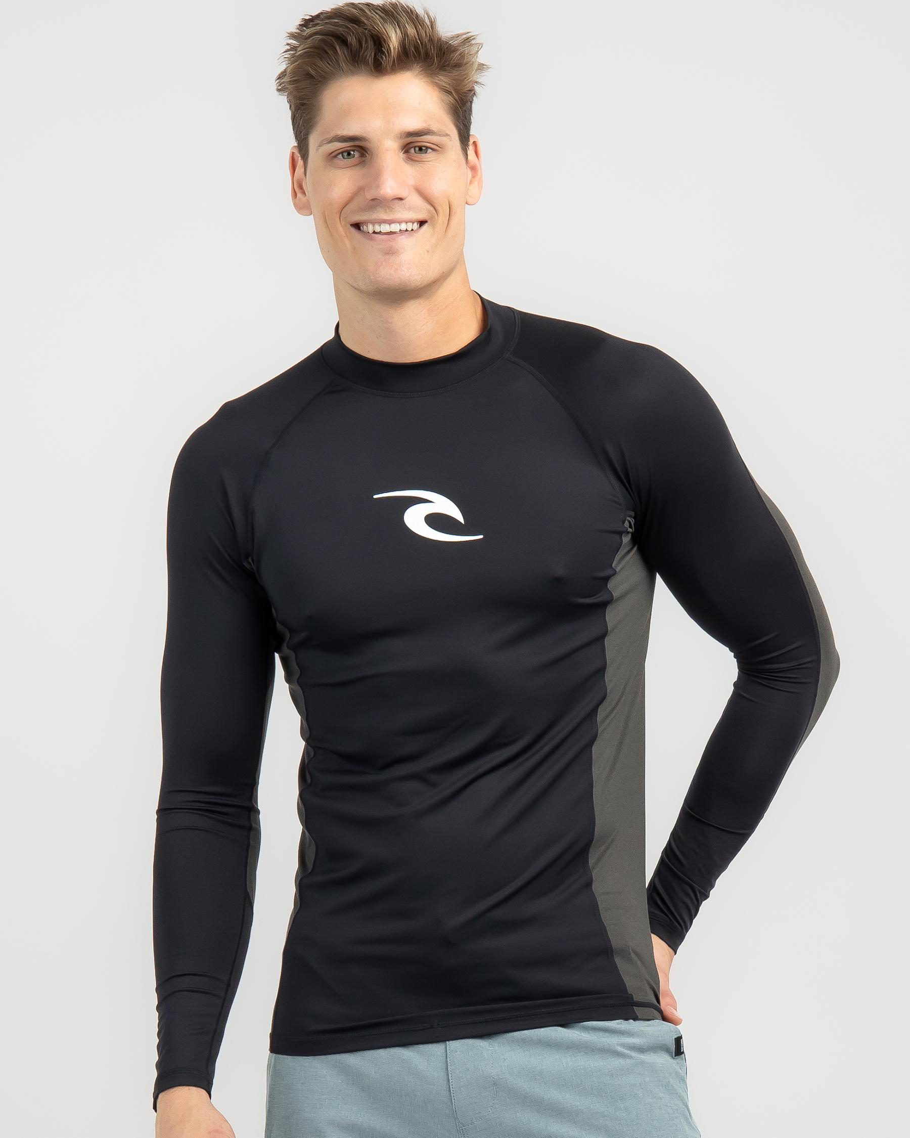 Shop Rip Curl Waves UPF Perf Long Sleeve Rash In Black - Fast Shipping ...