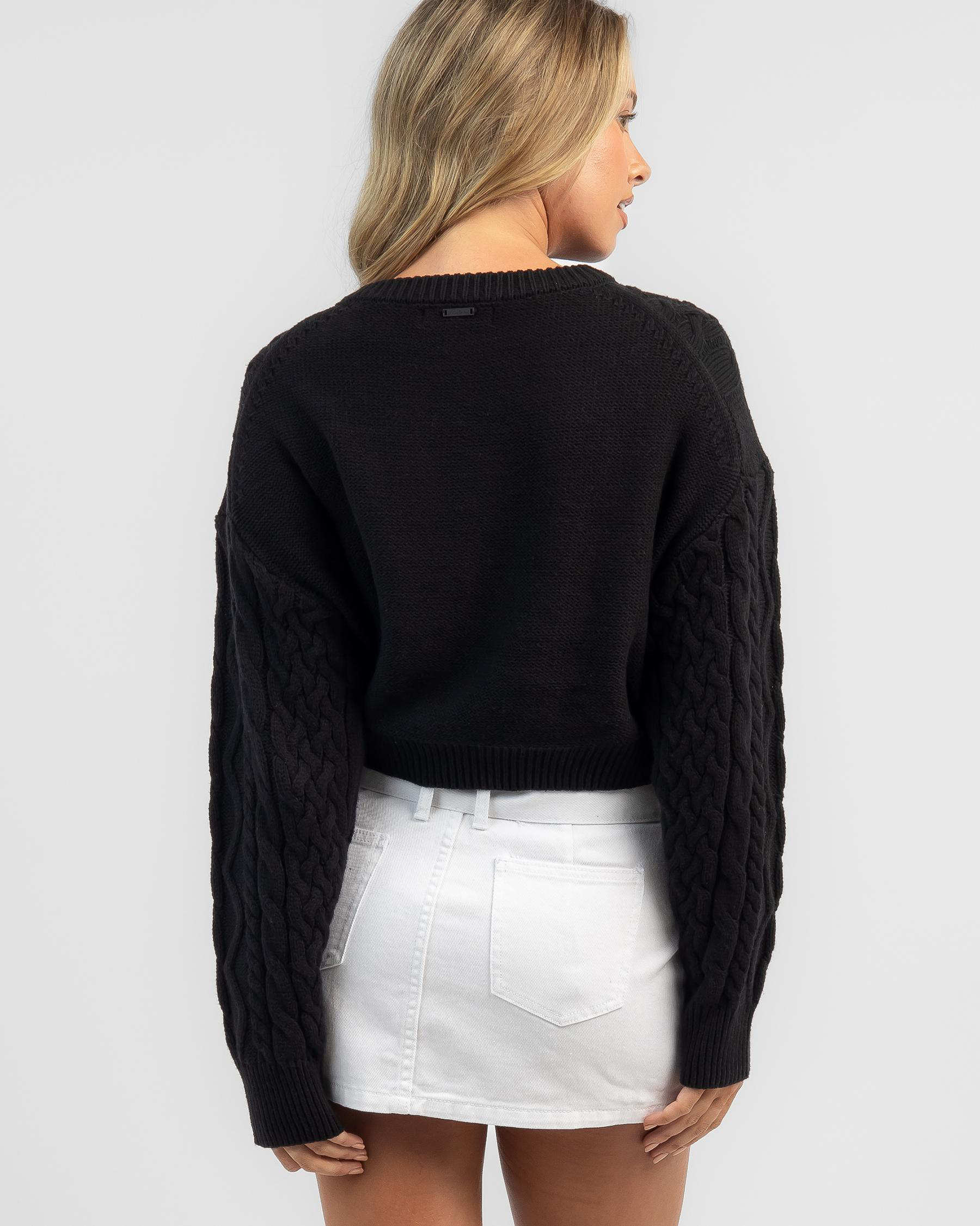 Shop Mooloola York Crew Neck Cable Knit Jumper In Black - Fast Shipping ...