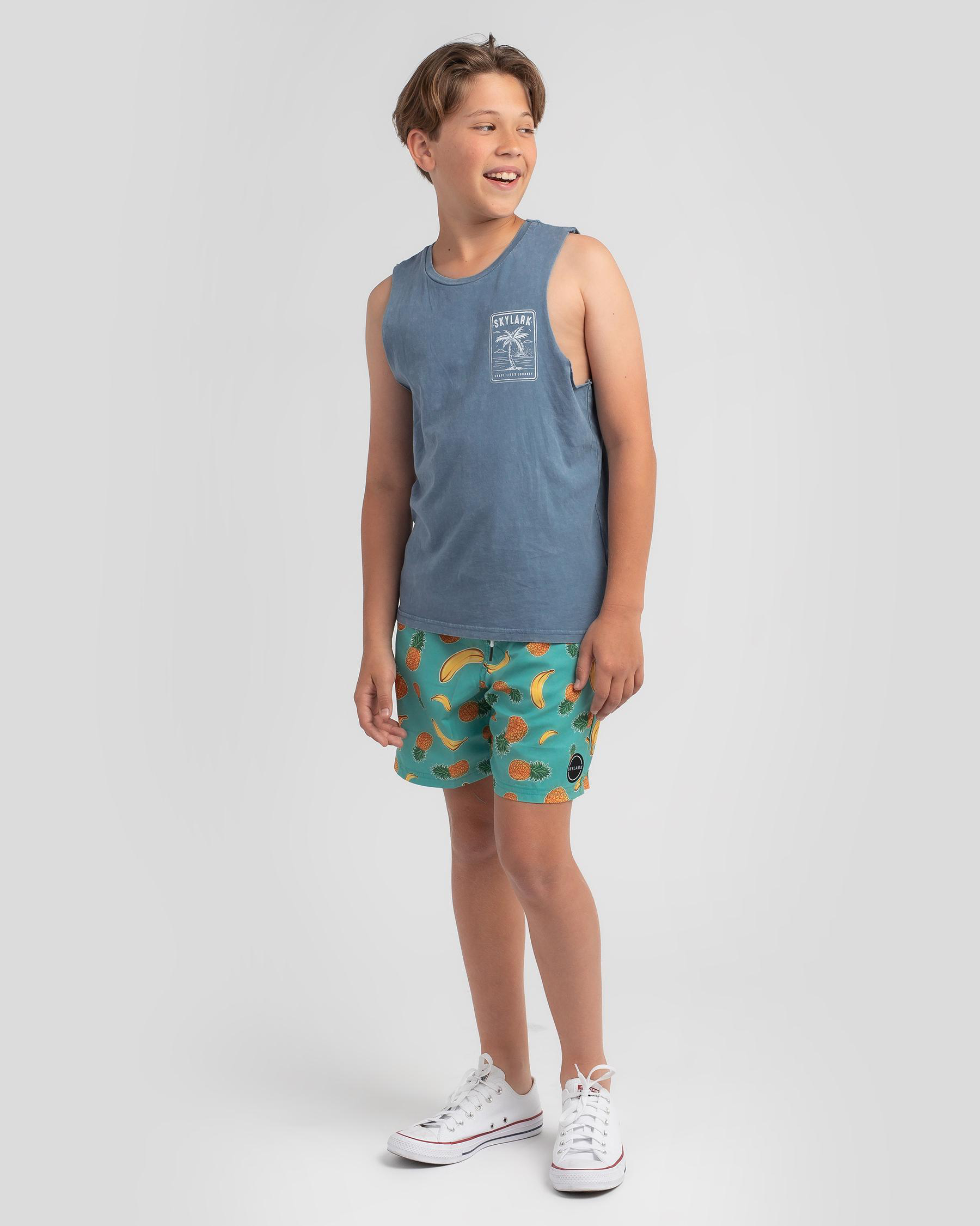 Shop Skylark Boys' Obscure Muscle Tank In Slate Blue Acid - Fast ...