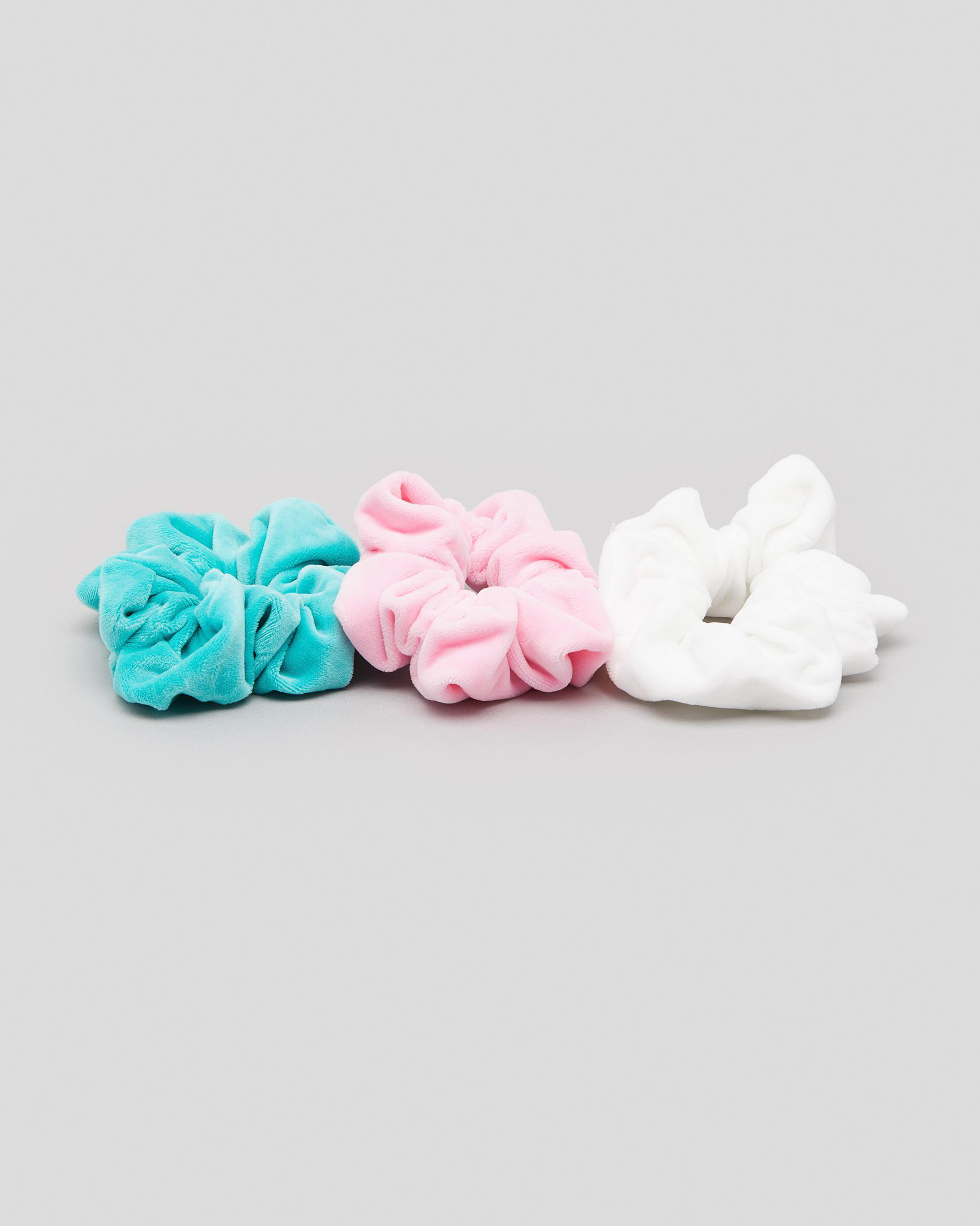 Shop Karyn In LA Velvet Scrunchie Pack In Turquoise/pink/white - Fast ...