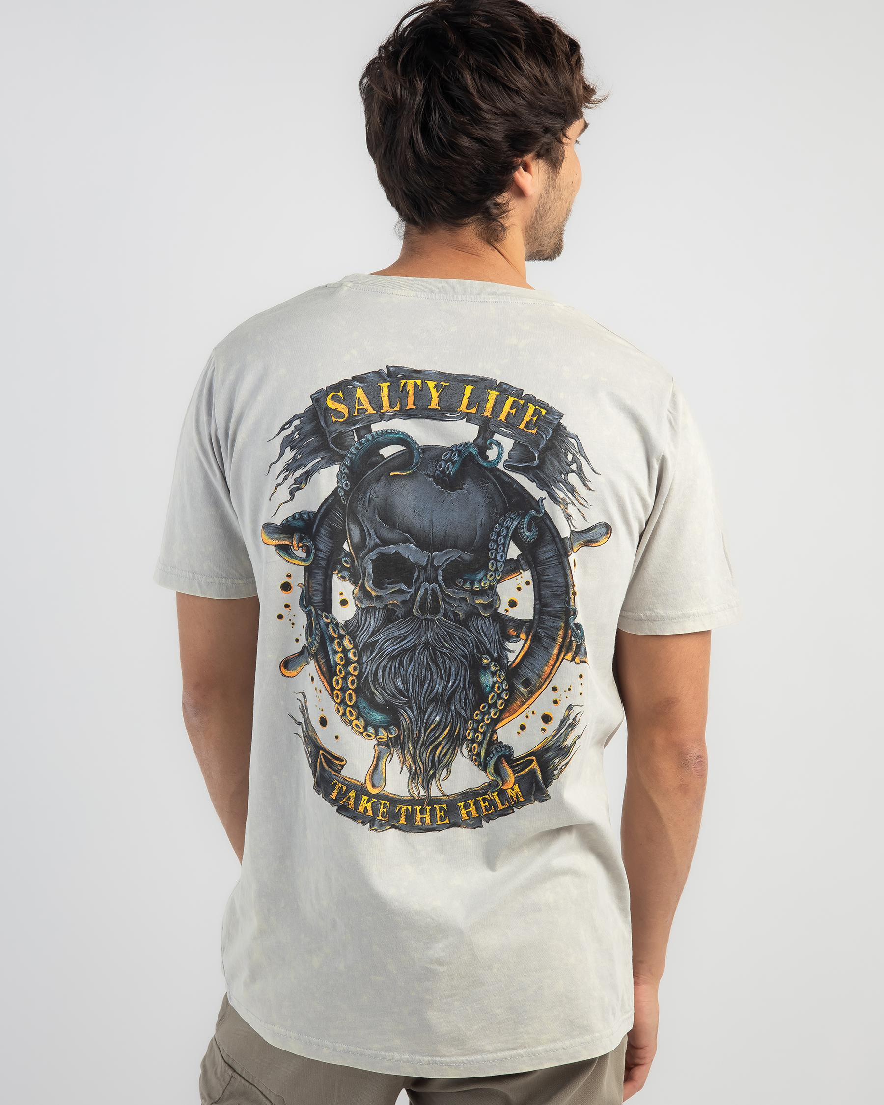 Shop Salty Life Sea Devils T-Shirt In Light Grey Acid - Fast Shipping ...