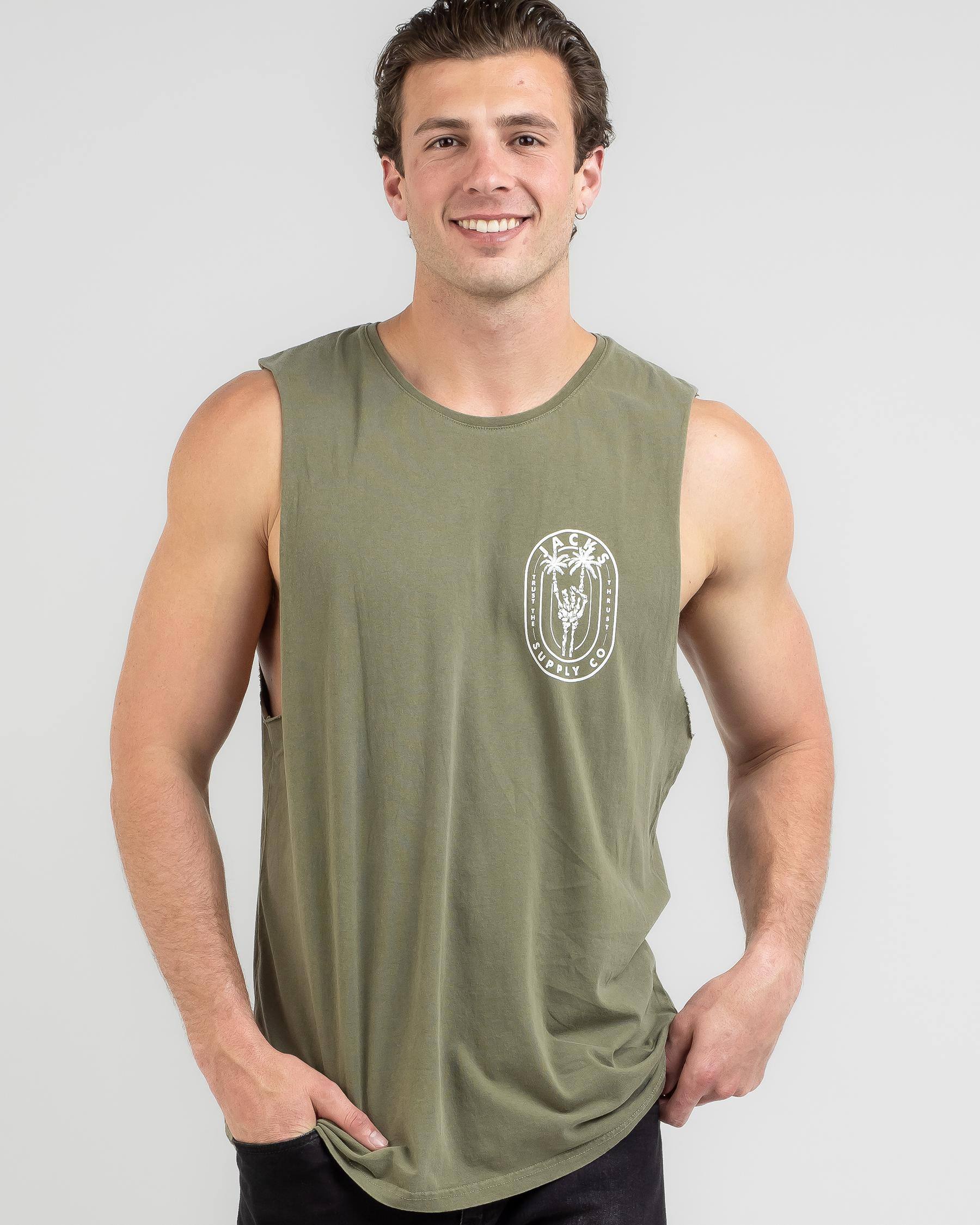 Shop Jacks Knuckle Muscle Tank In Olive Acid - Fast Shipping & Easy ...