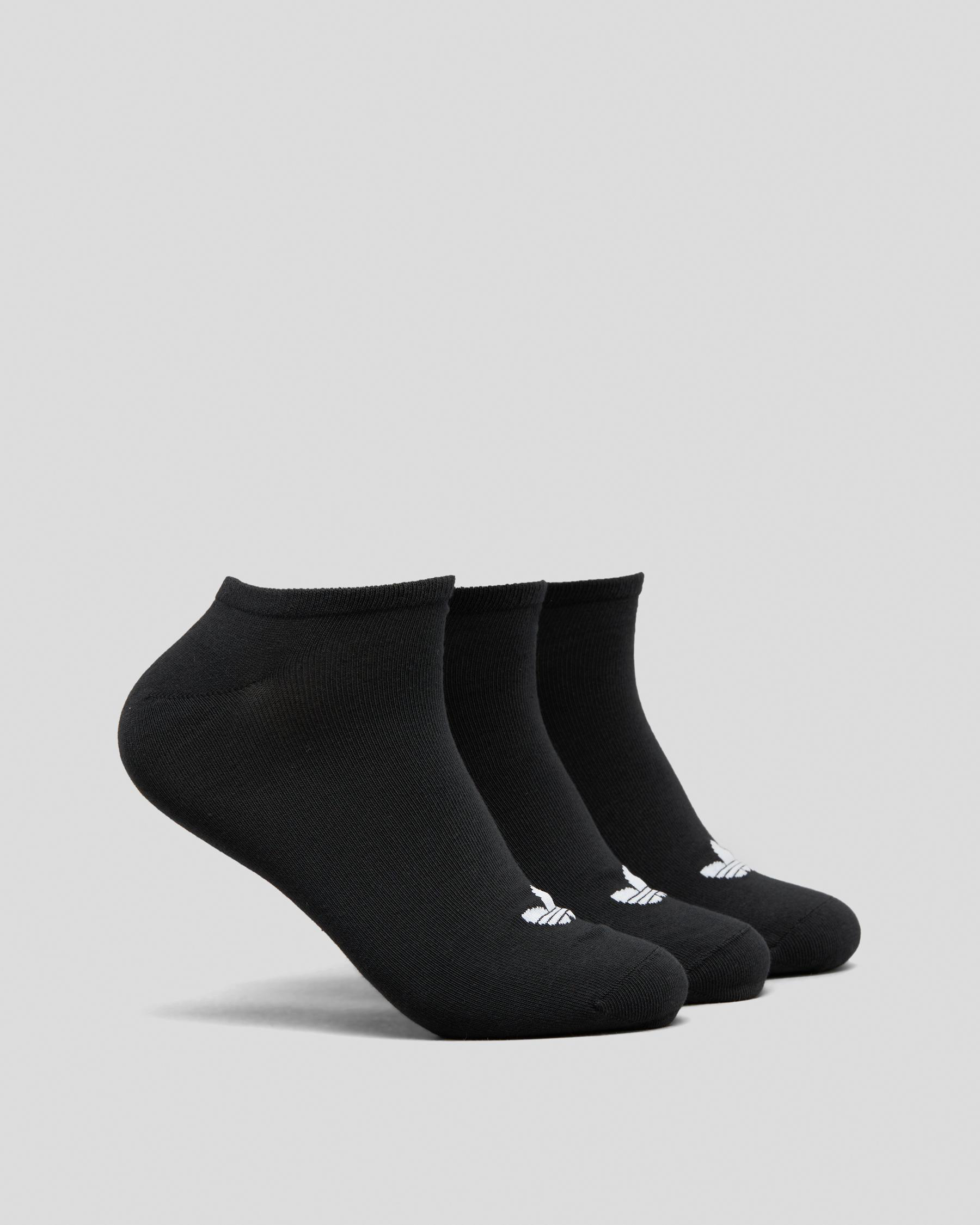 Shop adidas Trefoil Liner Socks 3 Pack In Black/black/white - Fast ...