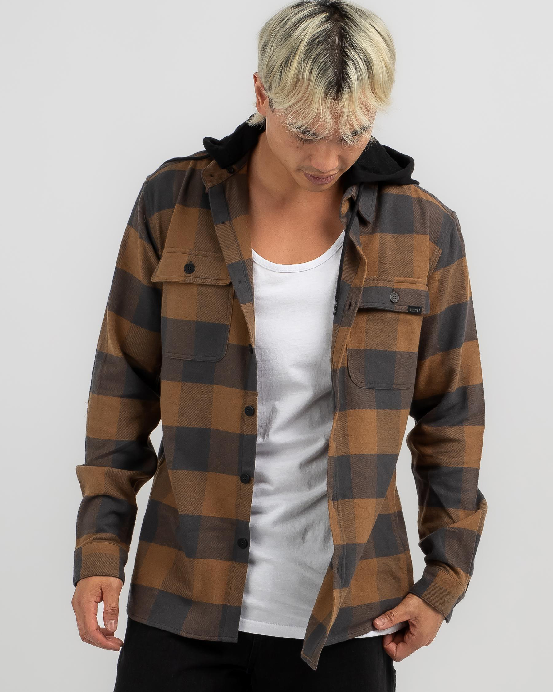 Shop Dexter Bandit Hooded Flanno In Charcoal/tan - Fast Shipping & Easy ...