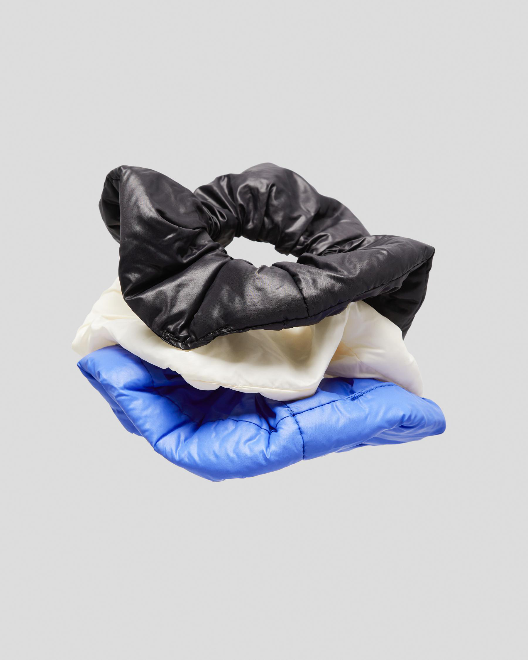 Shop Karyn In LA Puffer Scrunchie Pack In Blue/black/alabaster - Fast ...