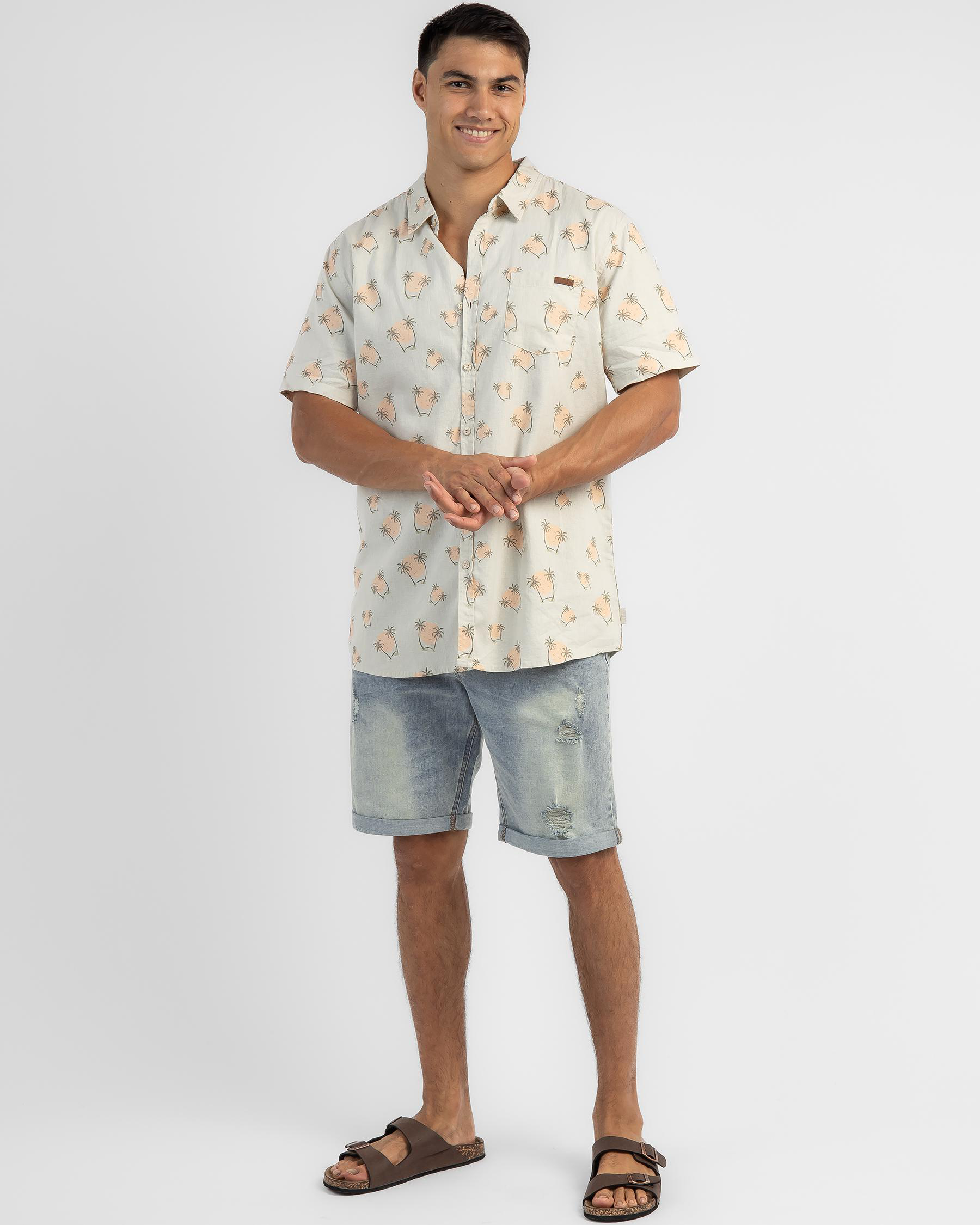 Shop Skylark Boardwalk Short Sleeve Shirt In Taupe - Fast Shipping ...