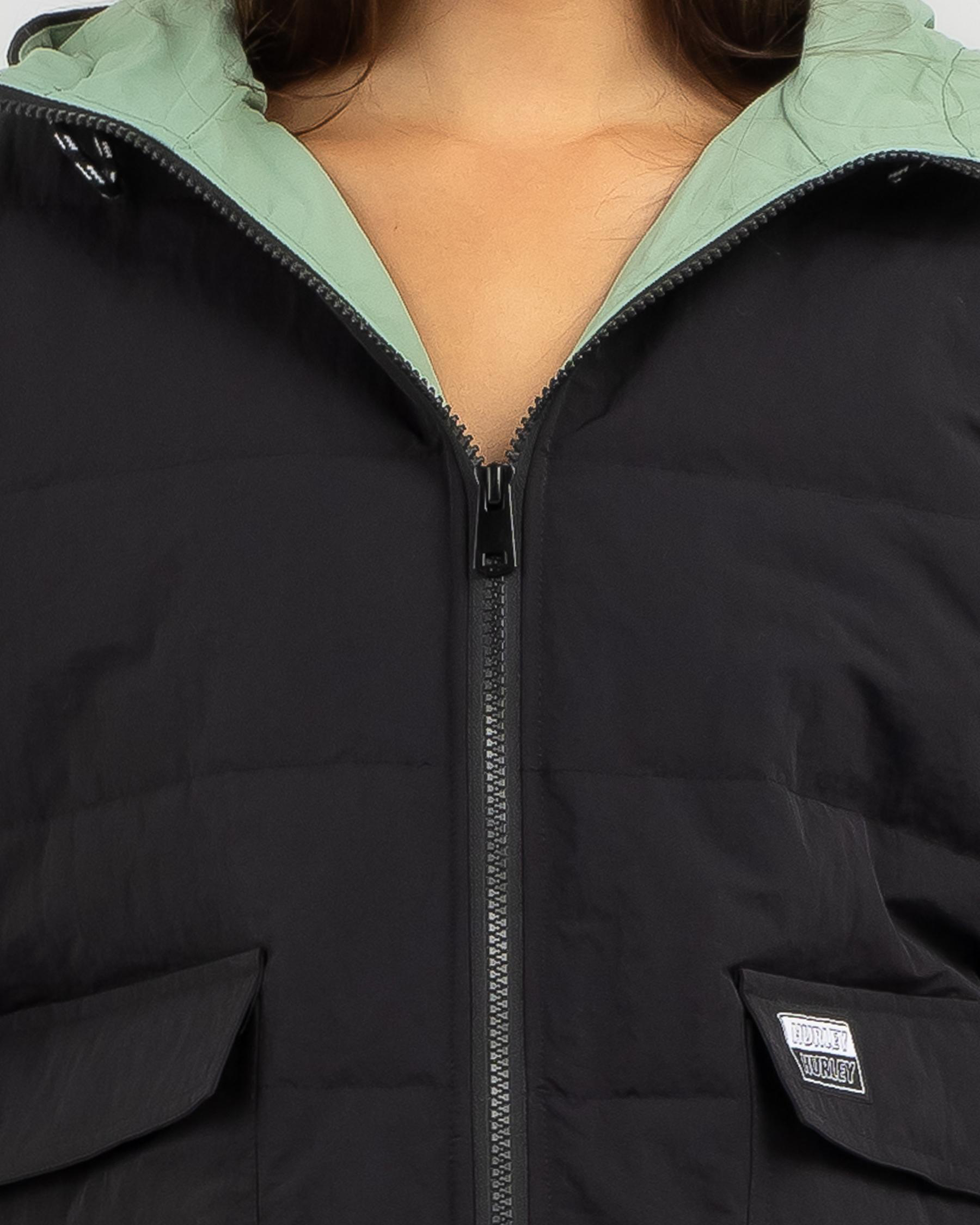 Hurley Anywhere Hooded Puffer Jacket In Black - Fast Shipping & Easy ...