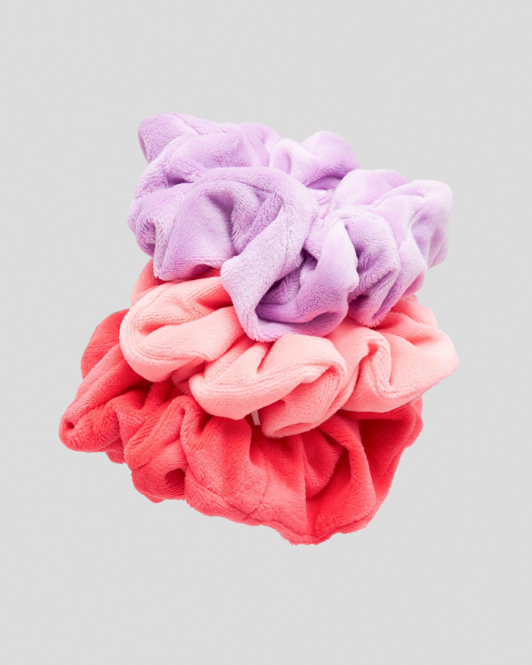 Shop Karyn In LA Velvet Scrunchie Pack In Lilac/peach/red - Fast ...