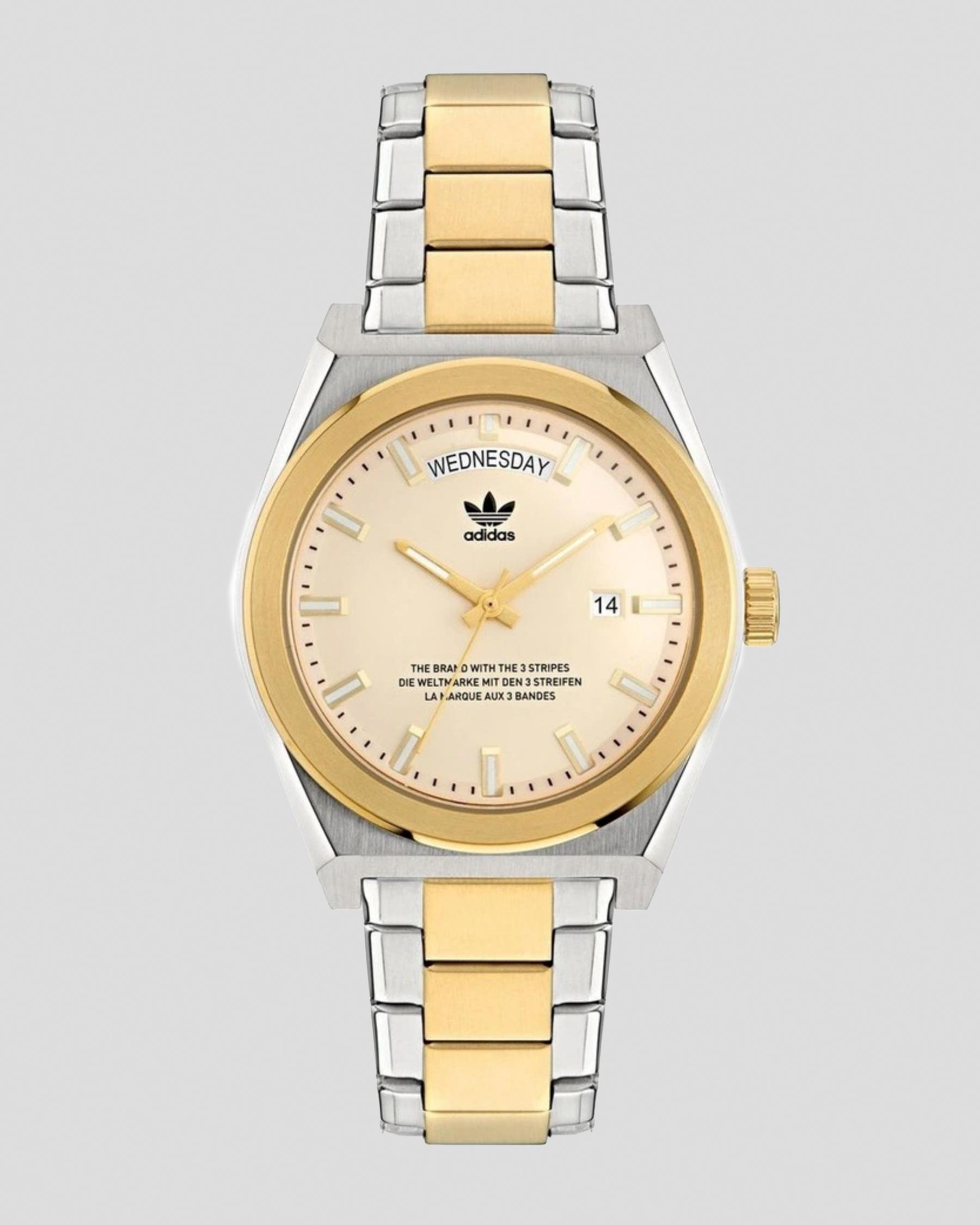 Shop adidas Code Five Watch In Silver / Gold - Fast Shipping & Easy ...