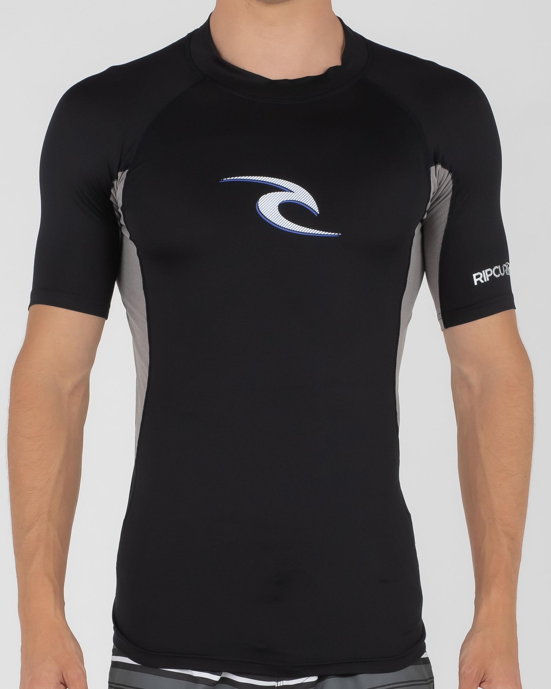 Shop Rip Curl Wave Short Sleeve Rash Vest In Black - Fast Shipping ...