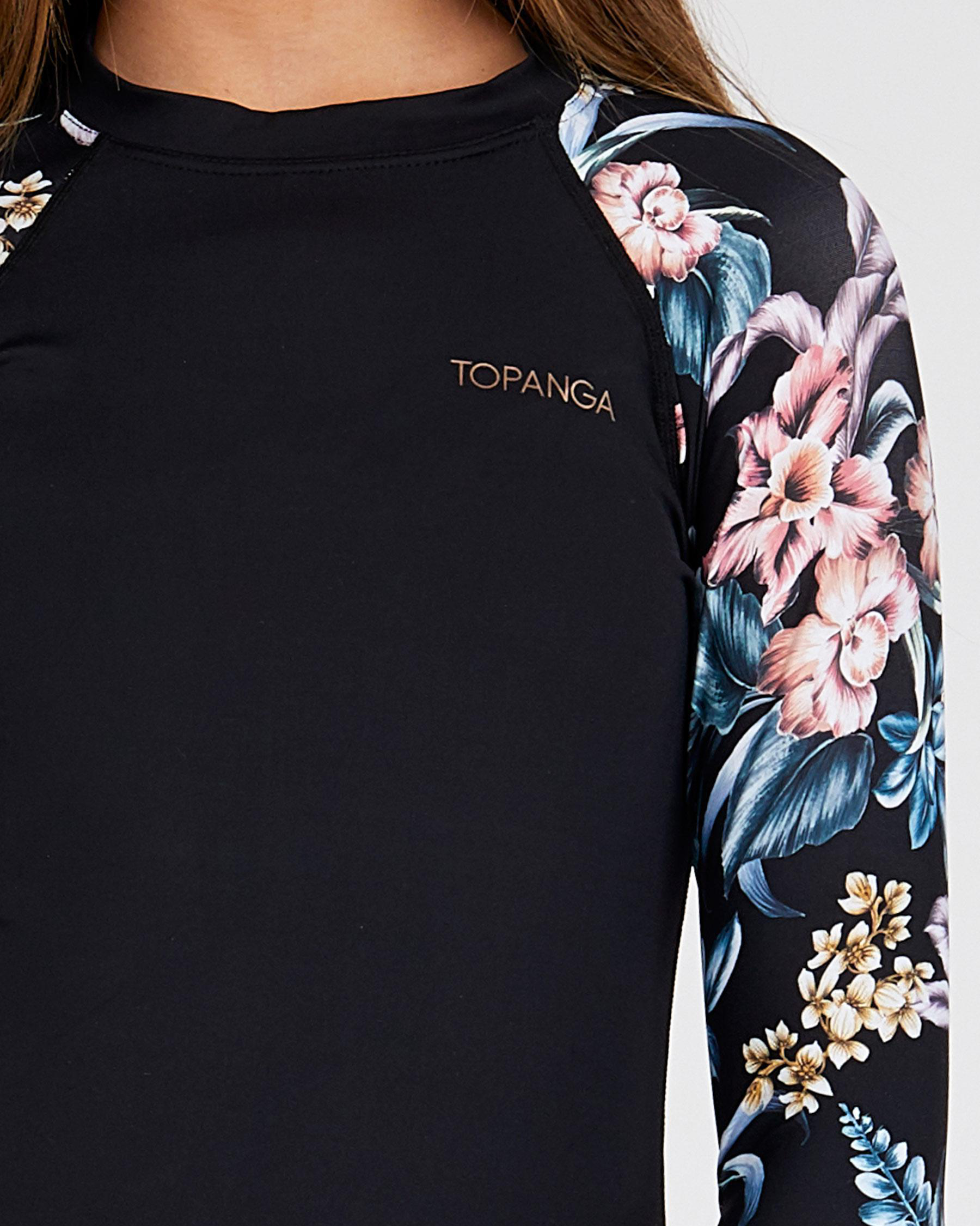Shop Topanga Girls' Moorea Long Sleeve Rash Vest Set In Black/multi ...