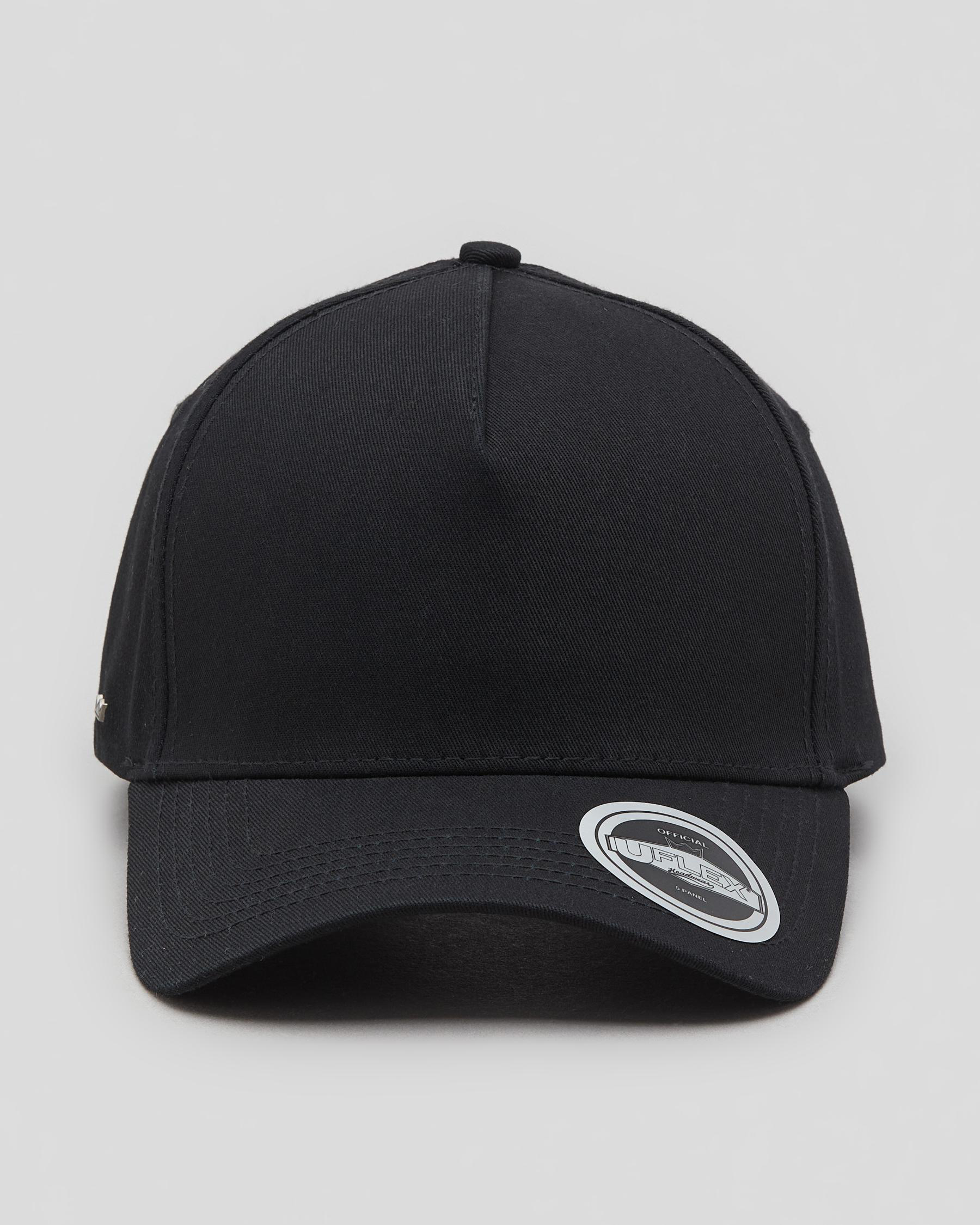 Shop UFlex 5 Panel Curved Peak Snapback Cap In Black - Fast Shipping ...
