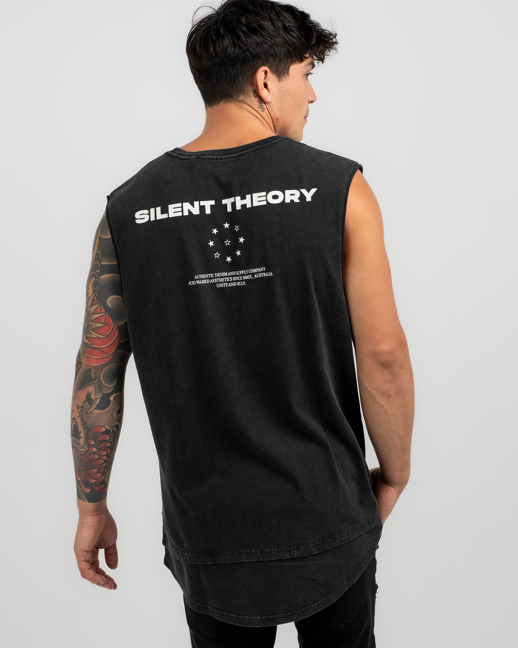 Shop Silent Theory Shredder Tail Muscle Tank In Washed Black - Fast ...