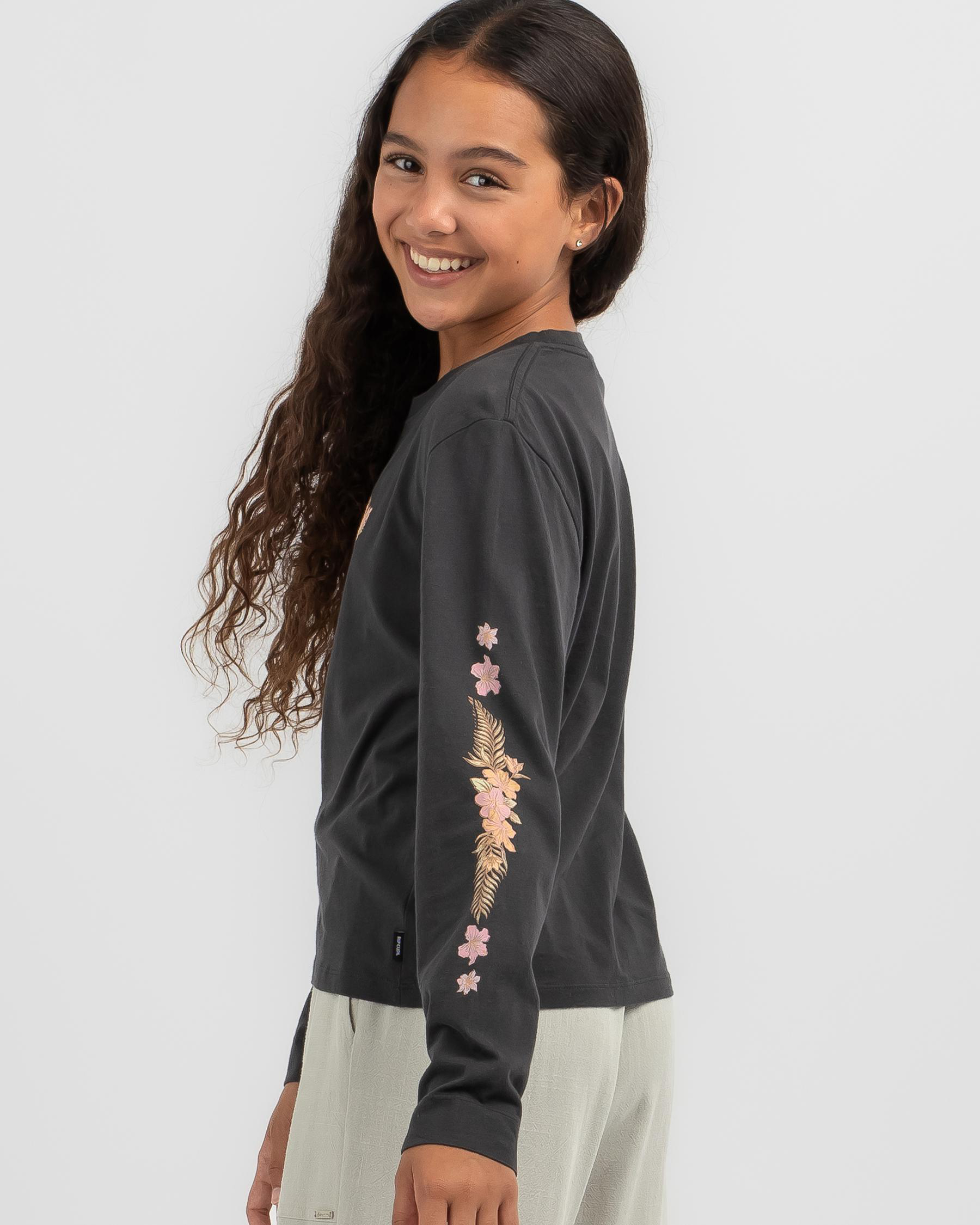 Shop Rip Curl Girls' Hidden Tropic Long Sleeve T-Shirt In Washed Black ...