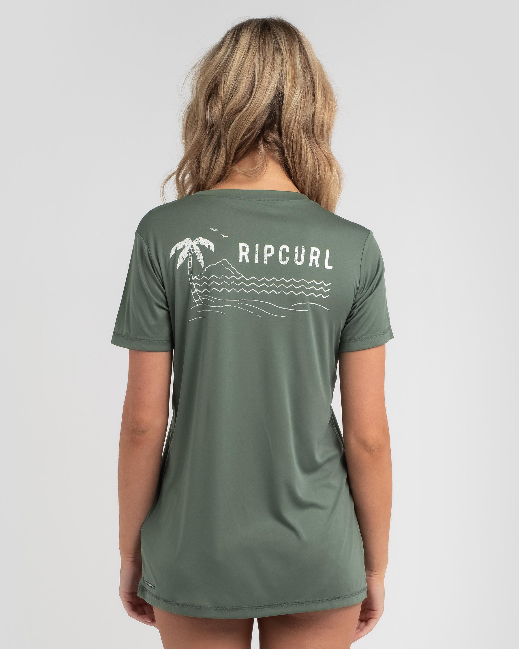 Shop Rip Curl Lazy Days Short Sleeve Rash Vest In Green - Fast Shipping ...