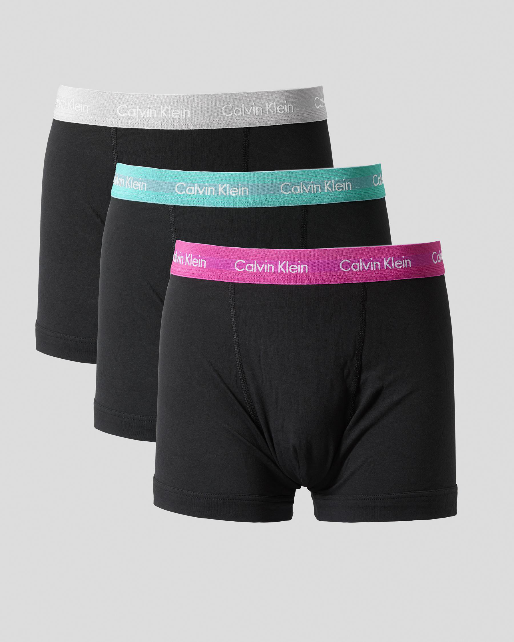 Calvin Klein Cotton Stretch Trunks 3 Pack In Black Bodies W/ Wild Aster ...