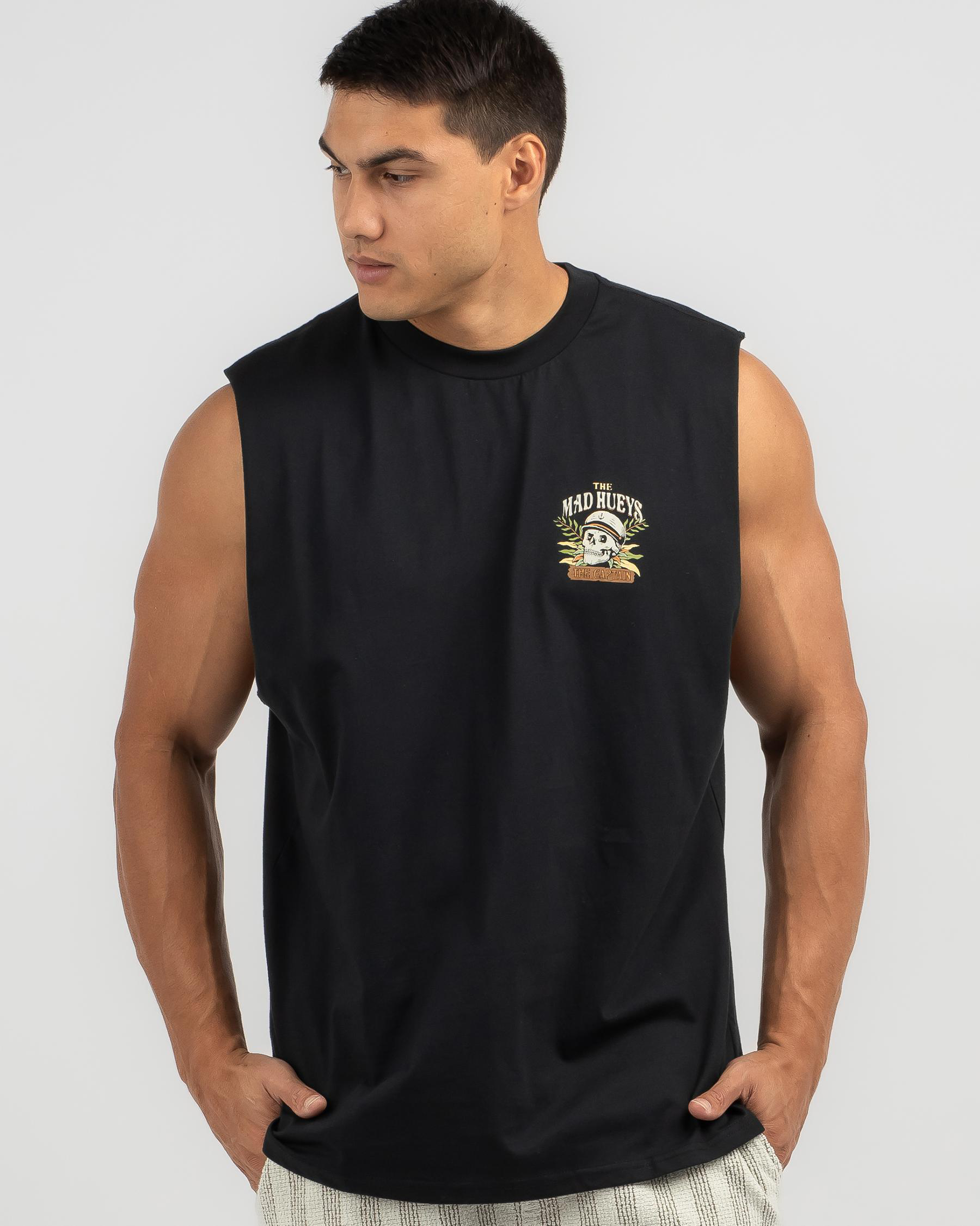Shop The Mad Hueys Shipwrecked Captain Muscle Tank In Black - Fast ...