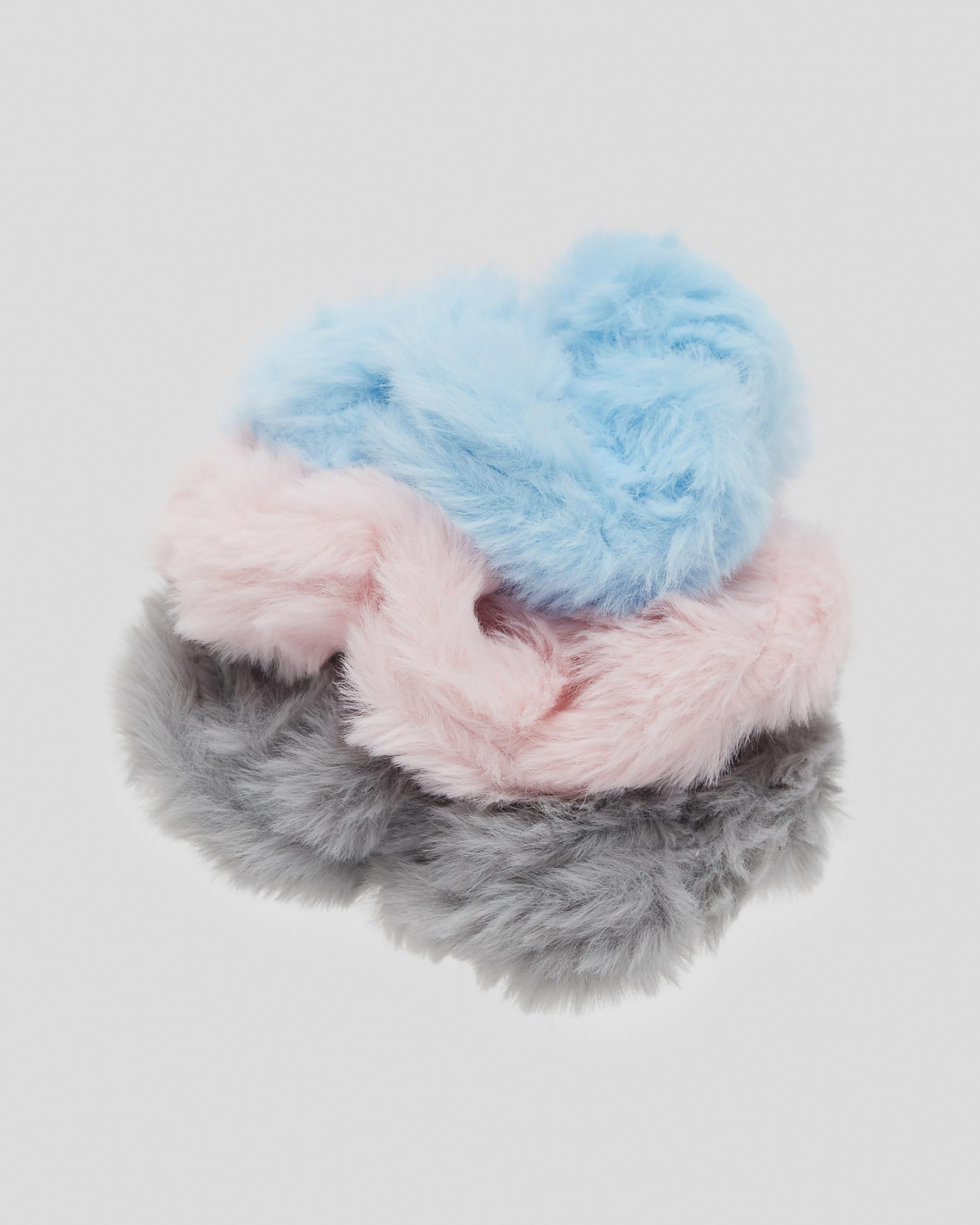 Shop Karyn In LA Faux Fur Scrunchie Pack In Pink/grey/blue - Fast ...