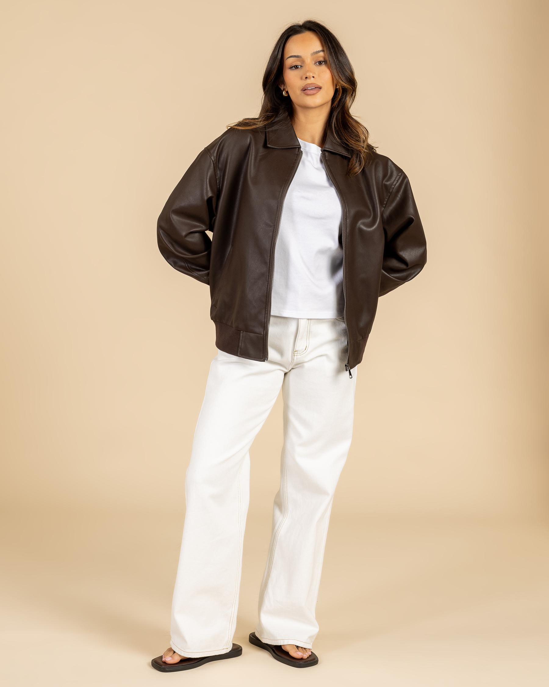 Shop Ava And Ever Dean Faux Leather Jacket In Matte Brown - Fast ...