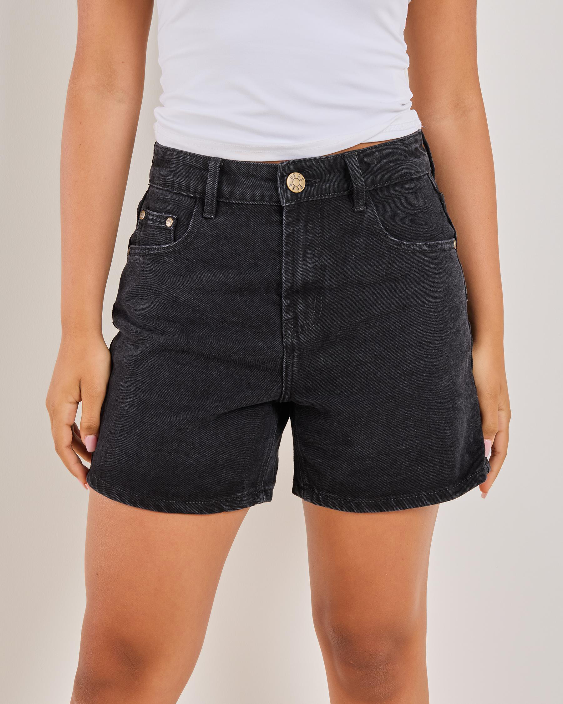 Shop DESU Byron Mid Denim Shorts In Faded Washed Black - Fast Shipping ...
