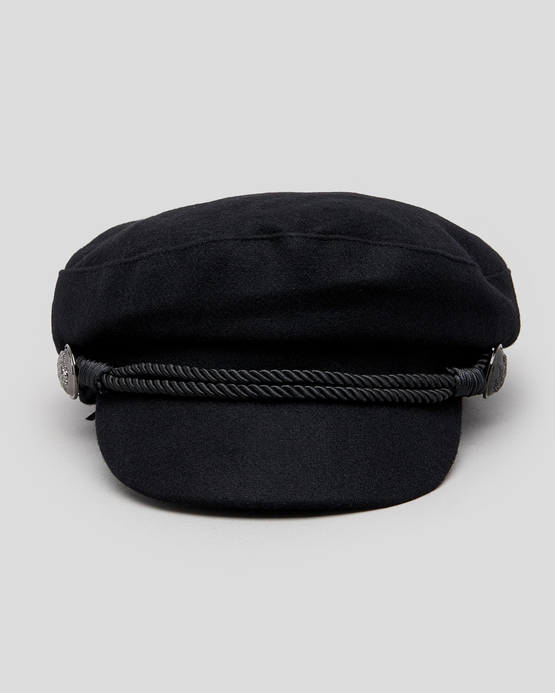Shop Mooloola Beatrice Lieutenant Hat In Black - Fast Shipping & Easy ...
