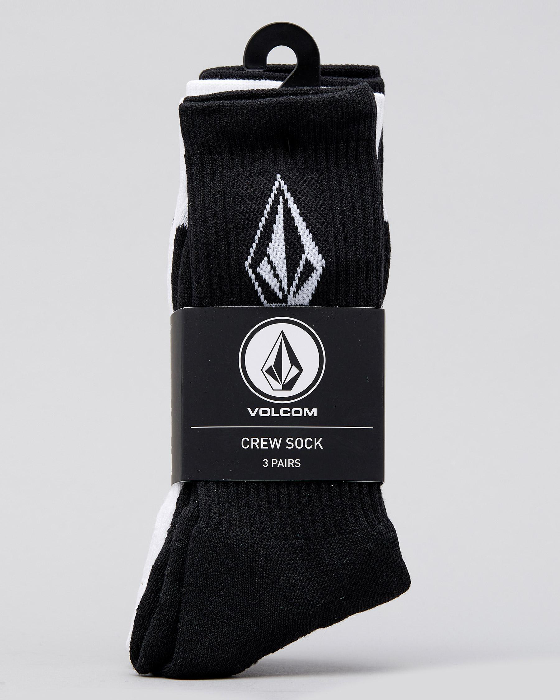 Shop Volcom Full Stone Recycled Crew Socks 3 Pack In Black/white - Fast ...