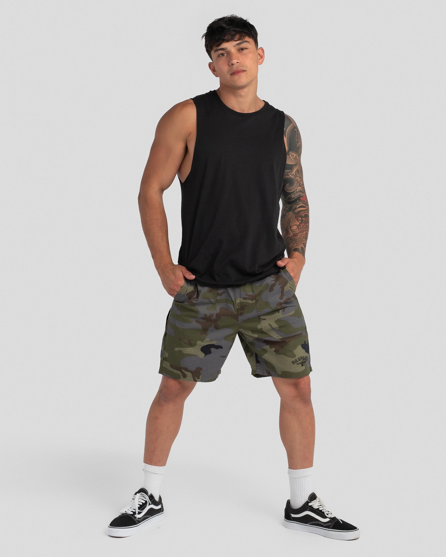 Shop DC Shoes Mechanic Shorts In Woodland Camo Castlerock - Fast ...