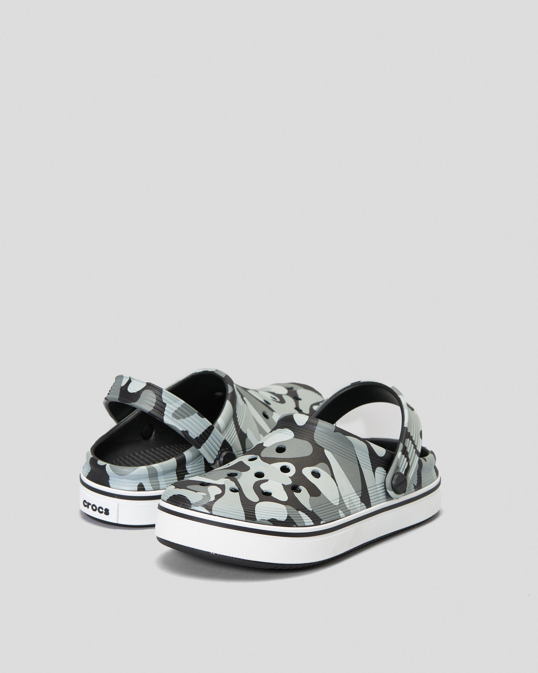 Shop Crocs Kids' Off Court Camo Clogs In Black White - Fast Shipping ...