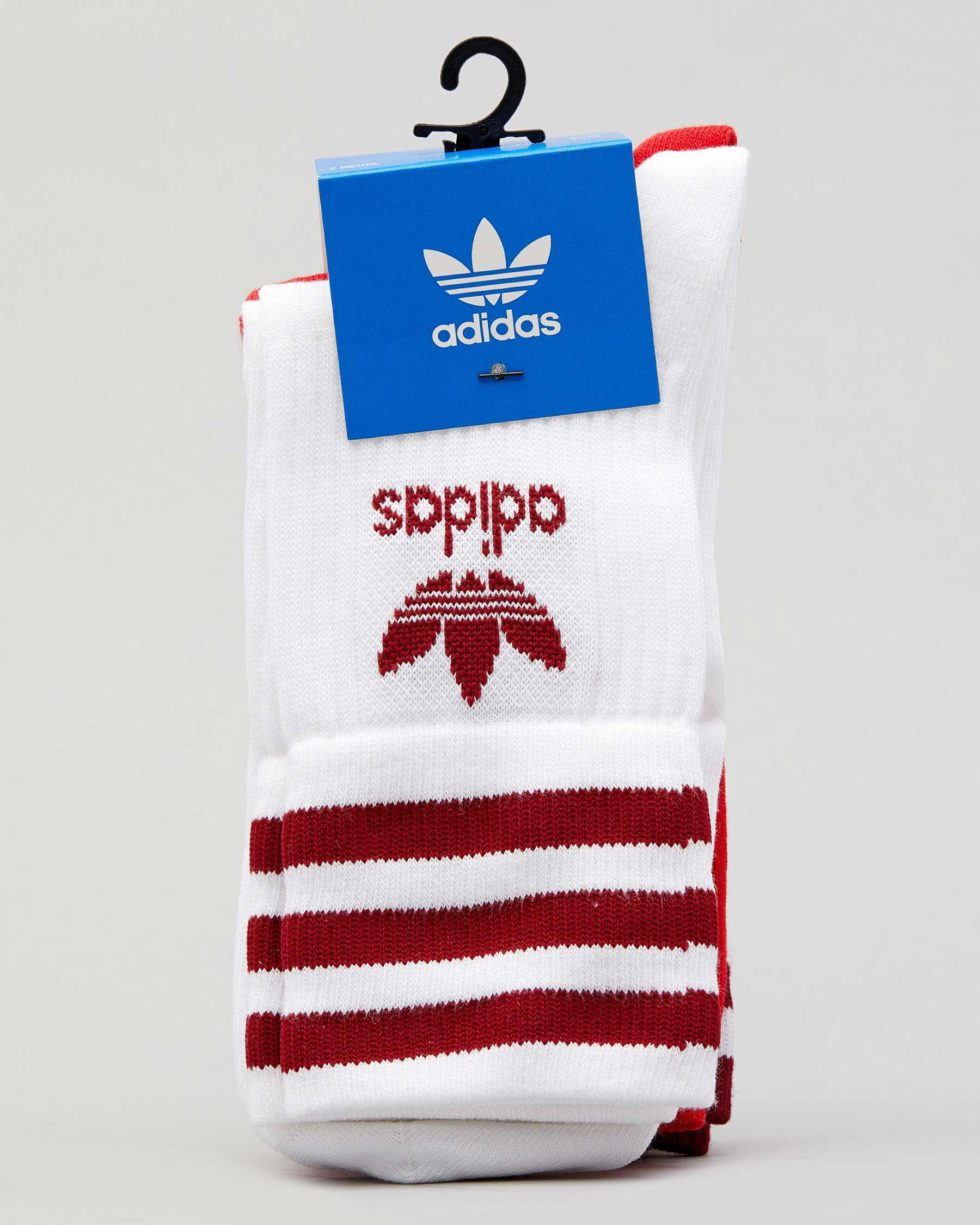 Shop adidas Mid Cut Crew Socks 3 Pack In White/scarlet/collegiate ...