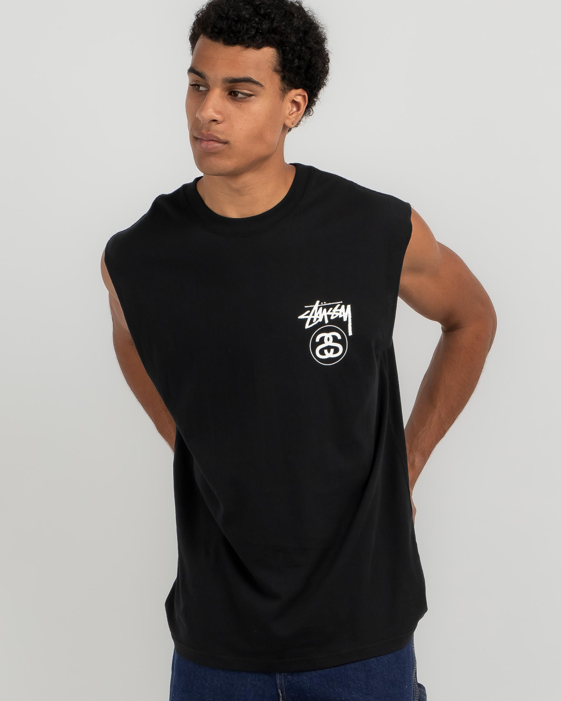 Shop Stussy Solid Stock Link Muscle Tank In Black - Fast Shipping ...