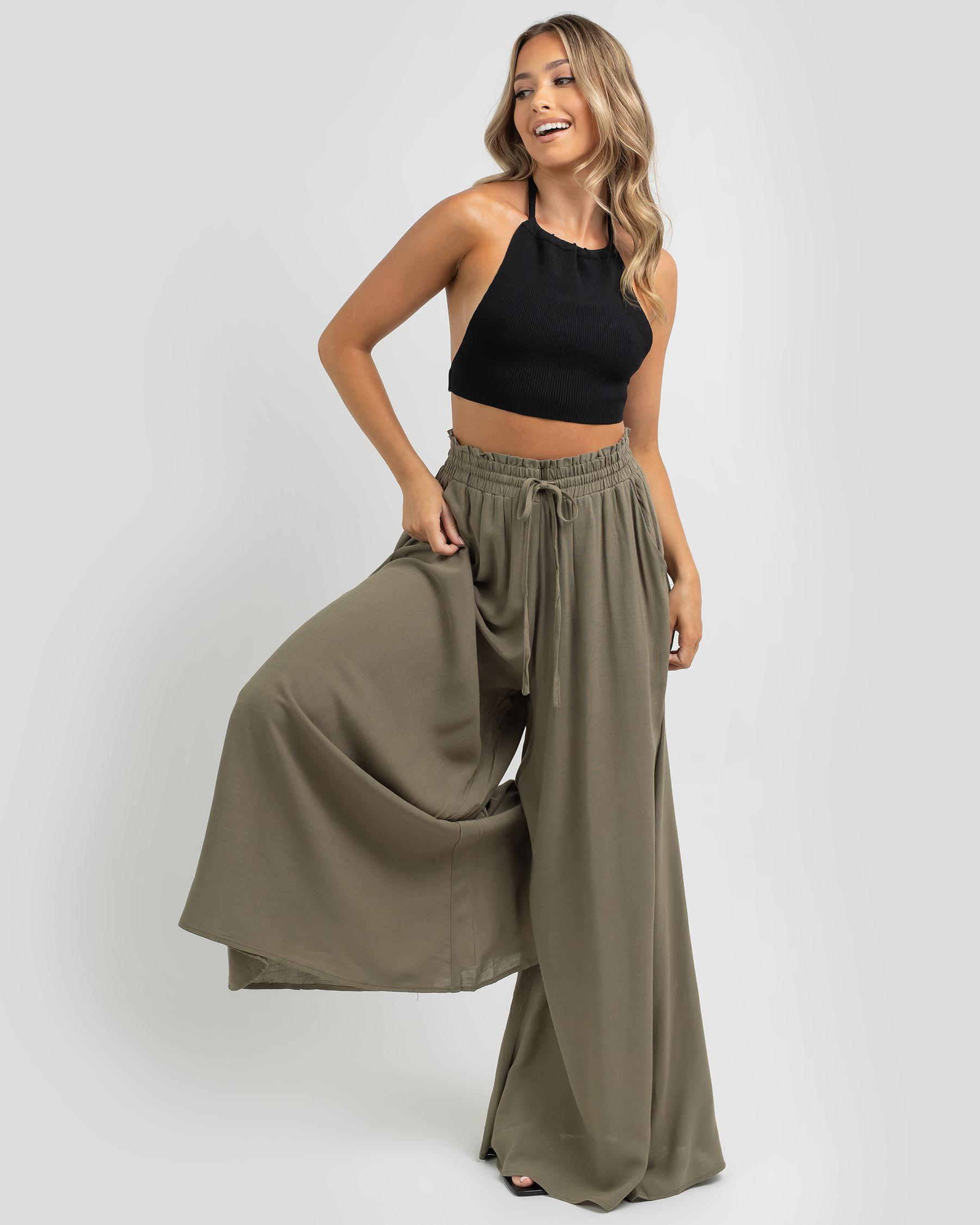 Shop Iris Maxi Devan Beach Pants In Khaki - Fast Shipping & Easy ...