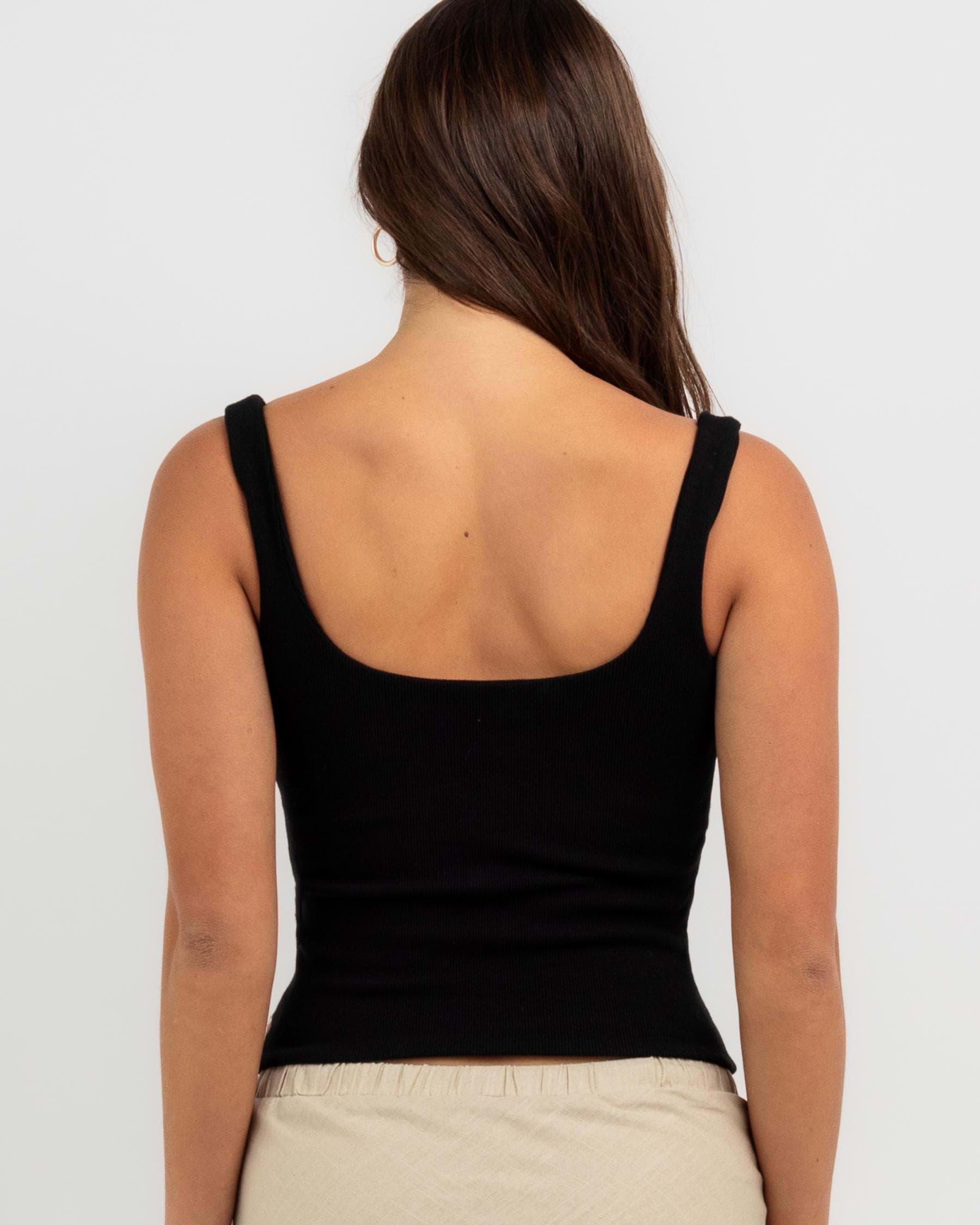 Shop Mooloola Basic Square Neck Rib Tank Top In Black - Fast Shipping ...