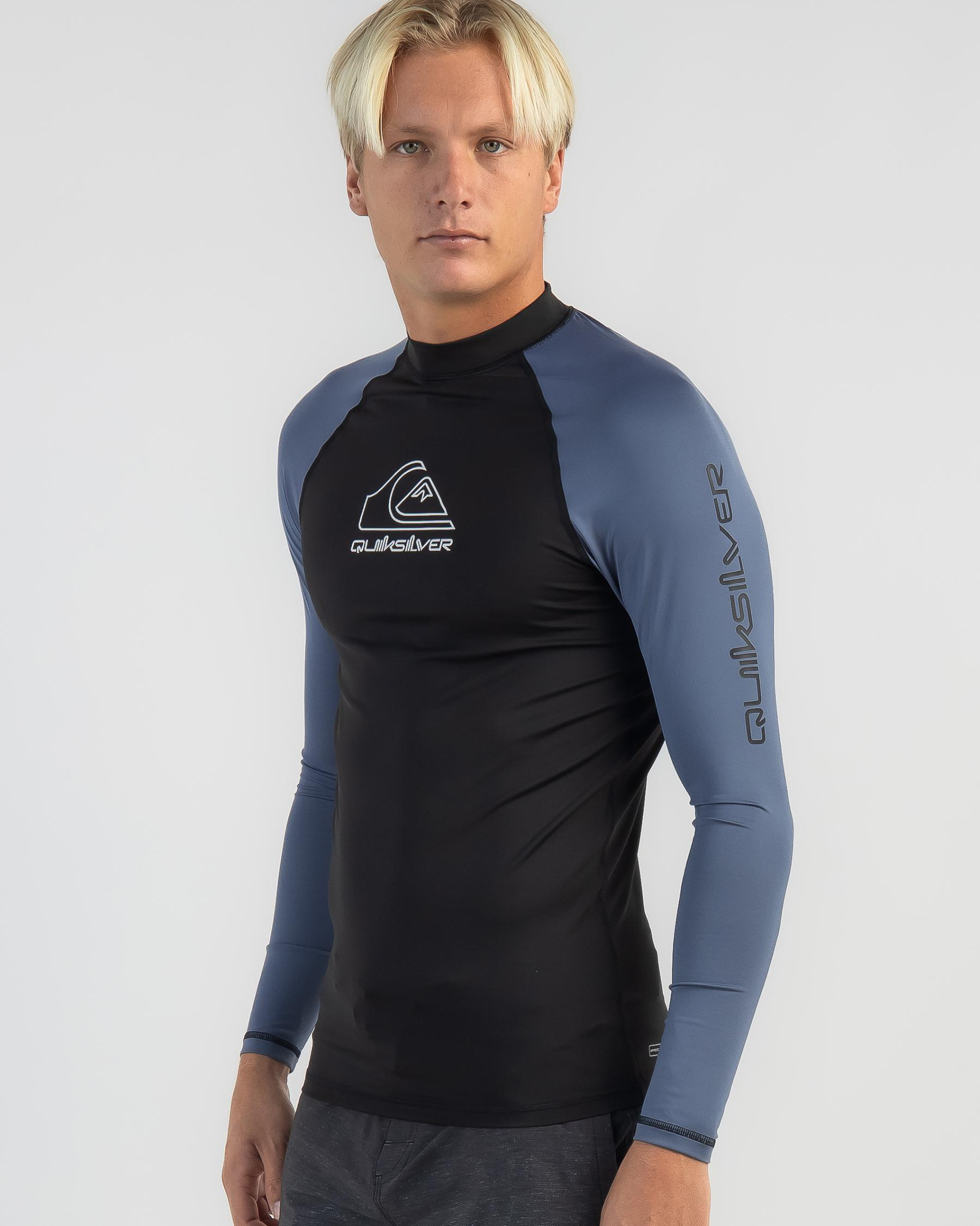 Shop Quiksilver On Tour Long Sleeve Rash Vest In Bering Sea - Fast ...