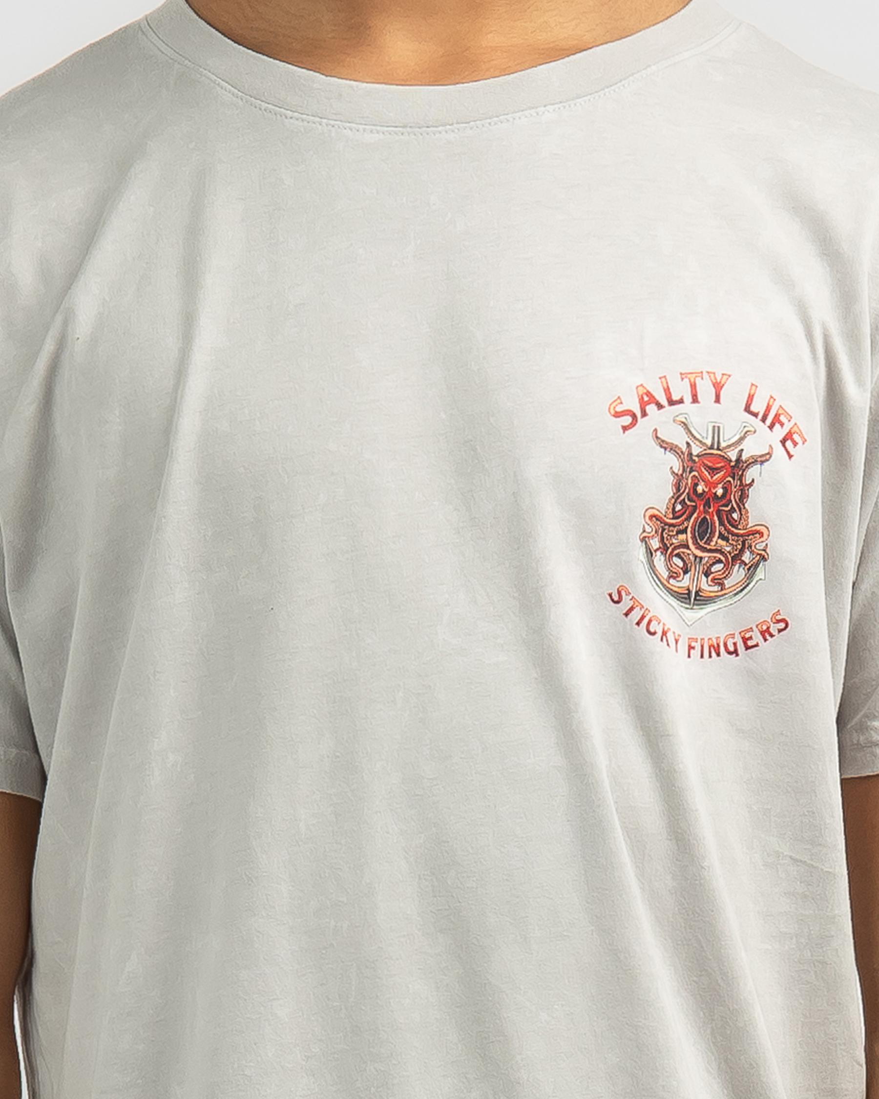 Shop Salty Life Sticky Fingers 2.0 T-Shirt In Light Grey Acid - Fast Shipping & Easy Returns ...