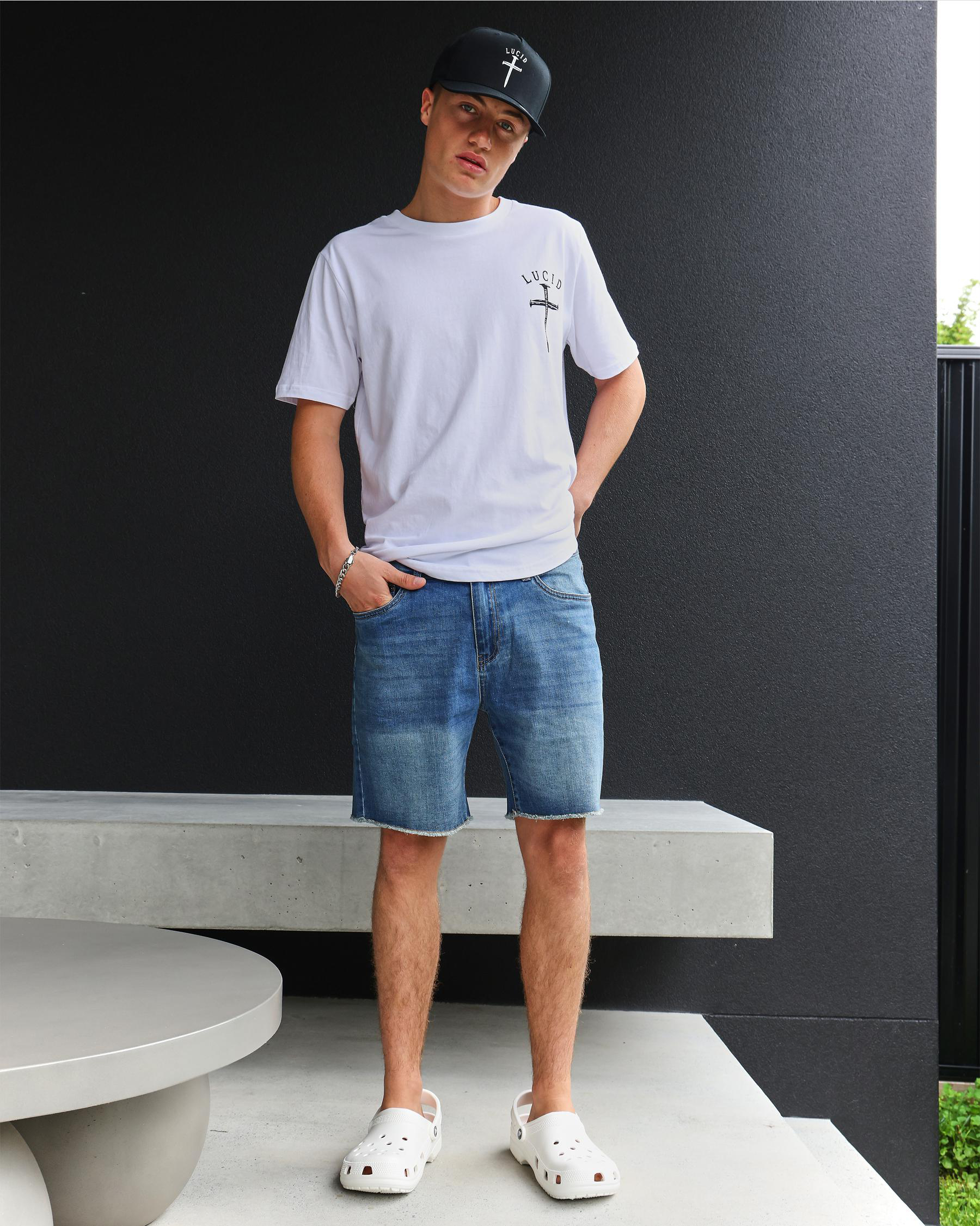 Shop Lucid Project Denim Walk Shorts In Blue - Fast Shipping & Easy ...