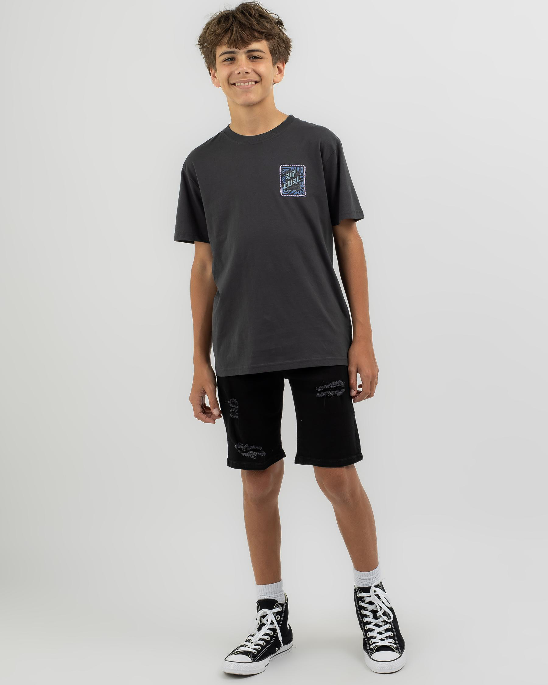 Shop Rip Curl Boys' Shred Rock Logo T-Shirt In Washed Black - Fast ...