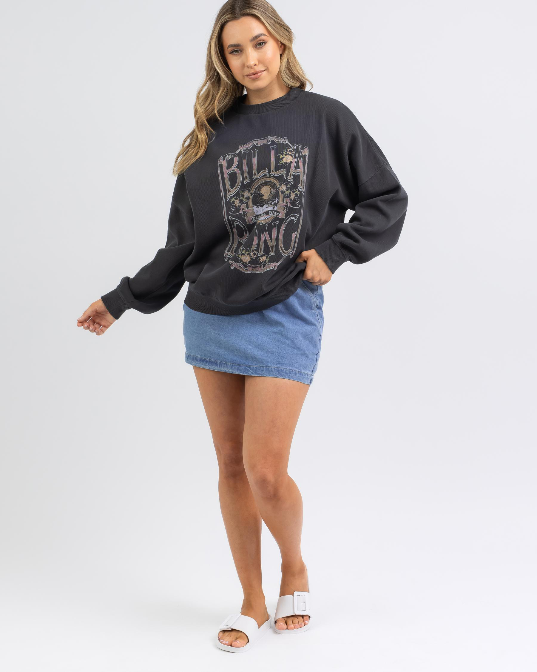 Shop Billabong Ride The Wave Crewneck Sweatshirt In Off Black - Fast ...