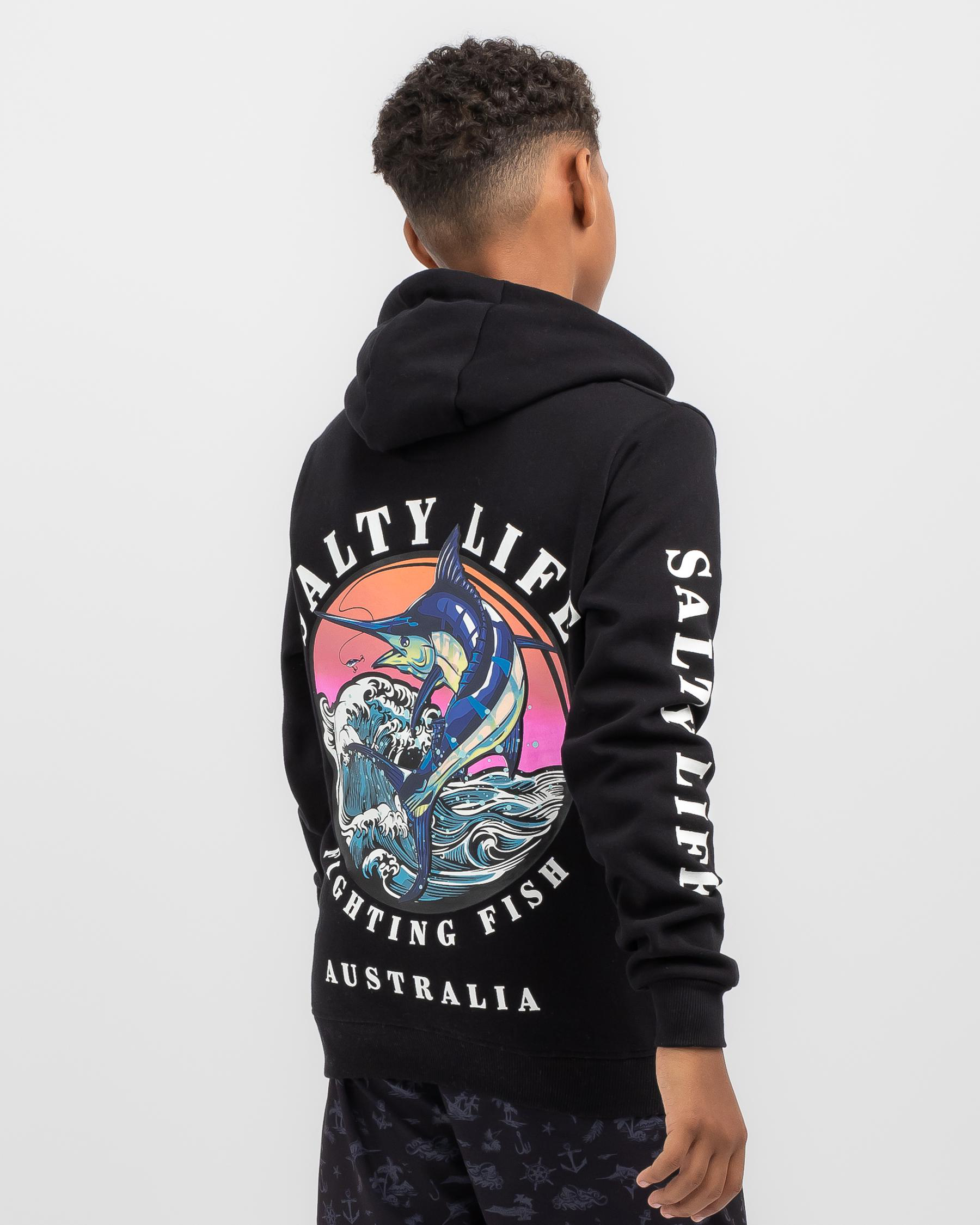 Shop Salty Life Boys' Fighting Fish Hoodie In Black - Fast Shipping ...