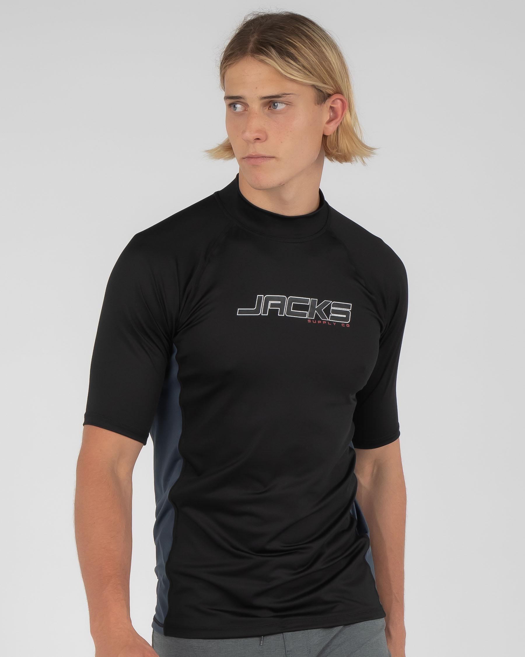Shop Jacks Pacific Short Sleeve Rash Vest In Black/char - Fast Shipping ...