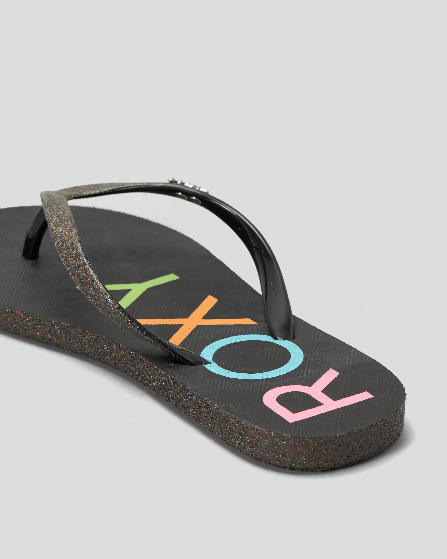 Shop Roxy Girls' RG Viva Glitter Thongs In Black - Fast Shipping & Easy ...