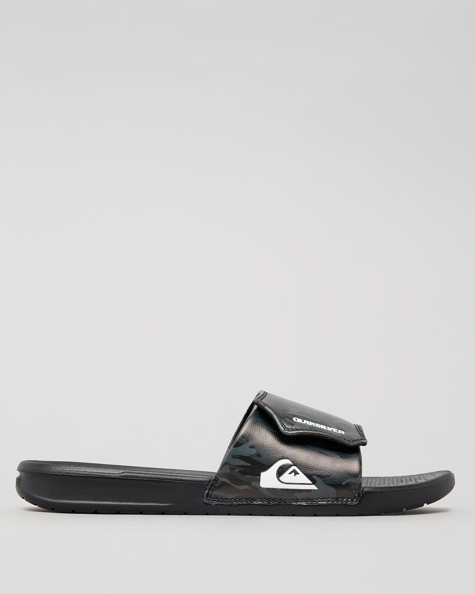 Shop Quiksilver Bright Coast Adjust Slides In Grey/black/black - Fast ...