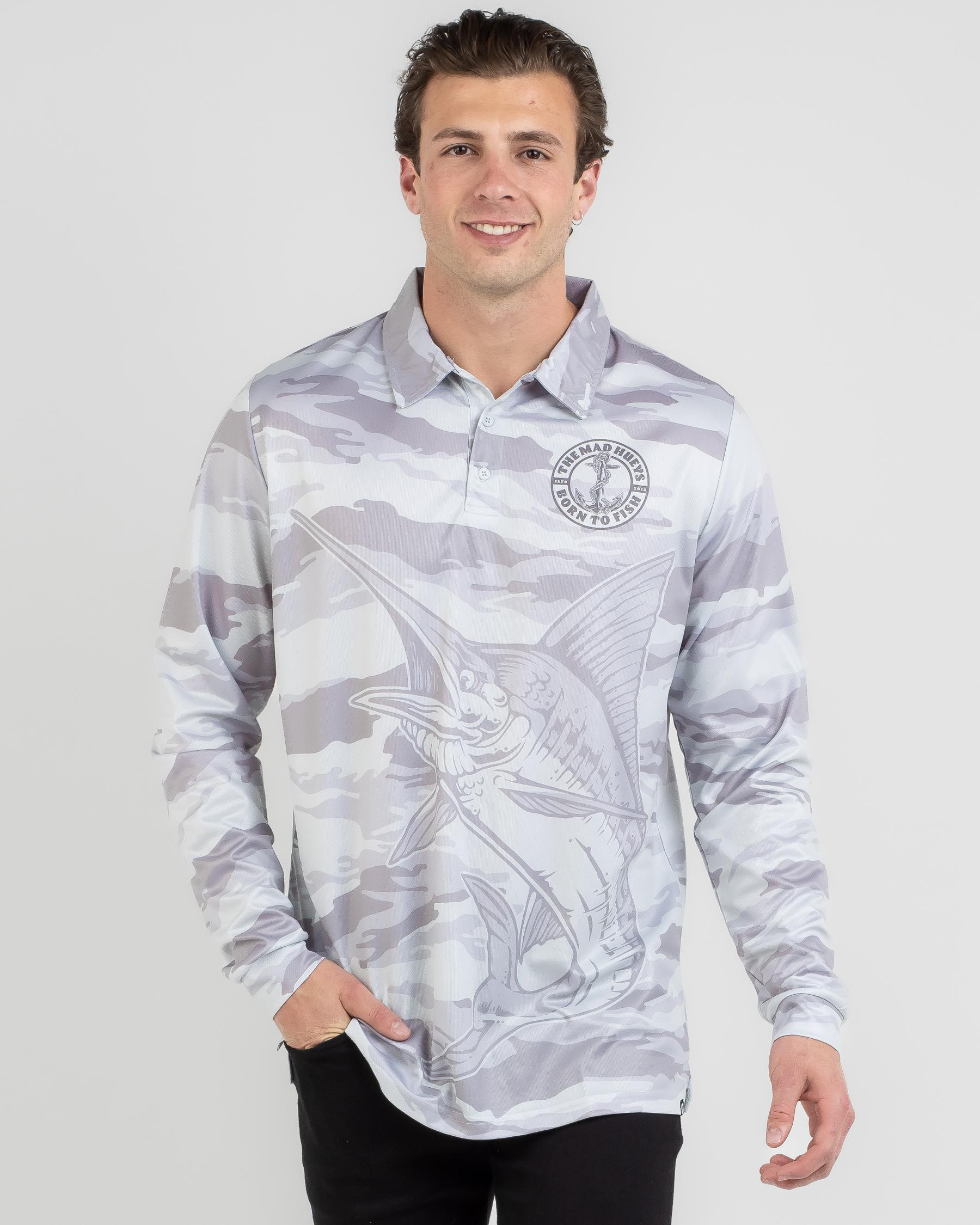 Shop The Mad Hueys Anchor Drift Long Sleeve Fishing Jersey In Grey ...