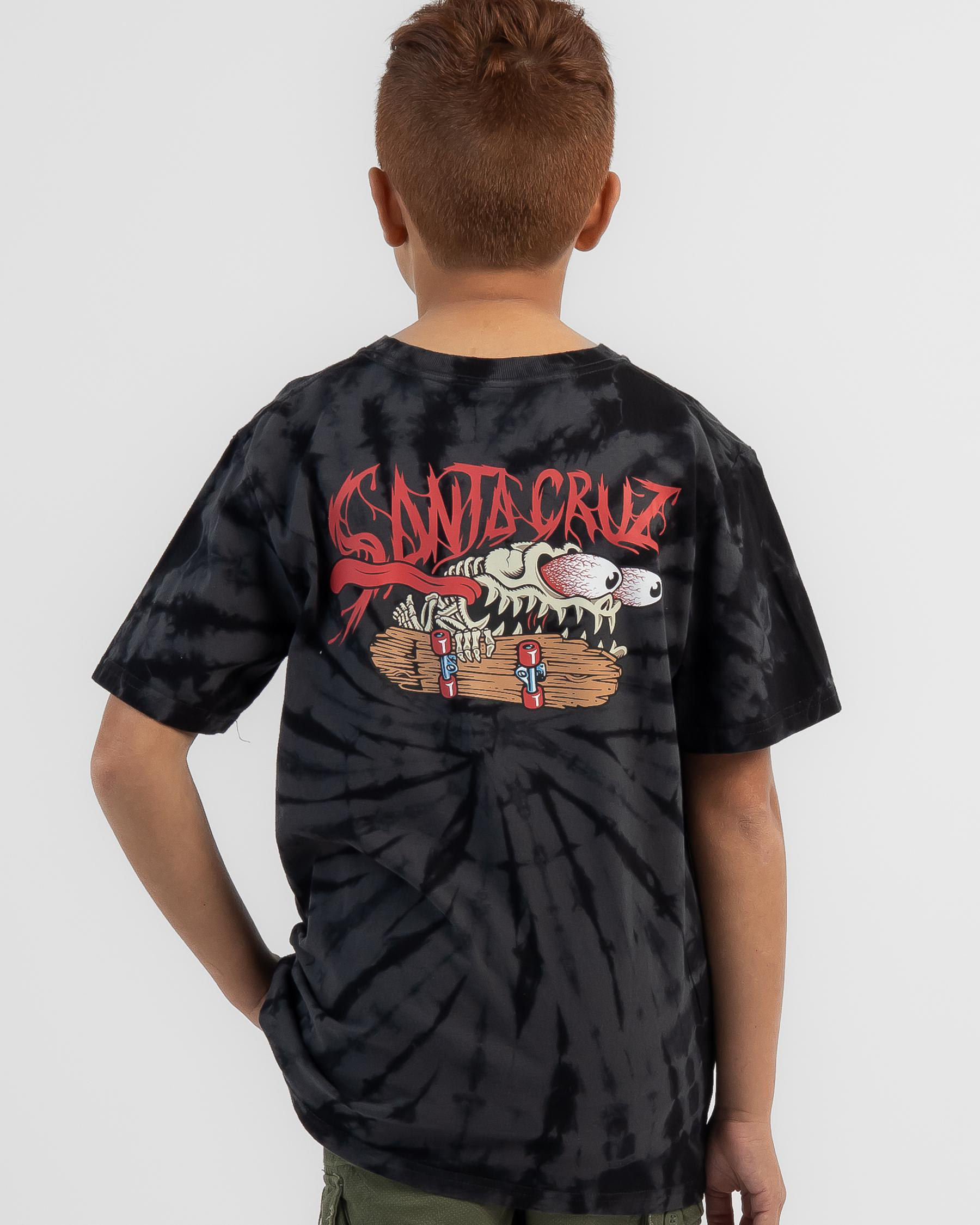 Shop Santa Cruz Boys' Bone Slasher T-Shirt In Black Tie Dye - Fast ...