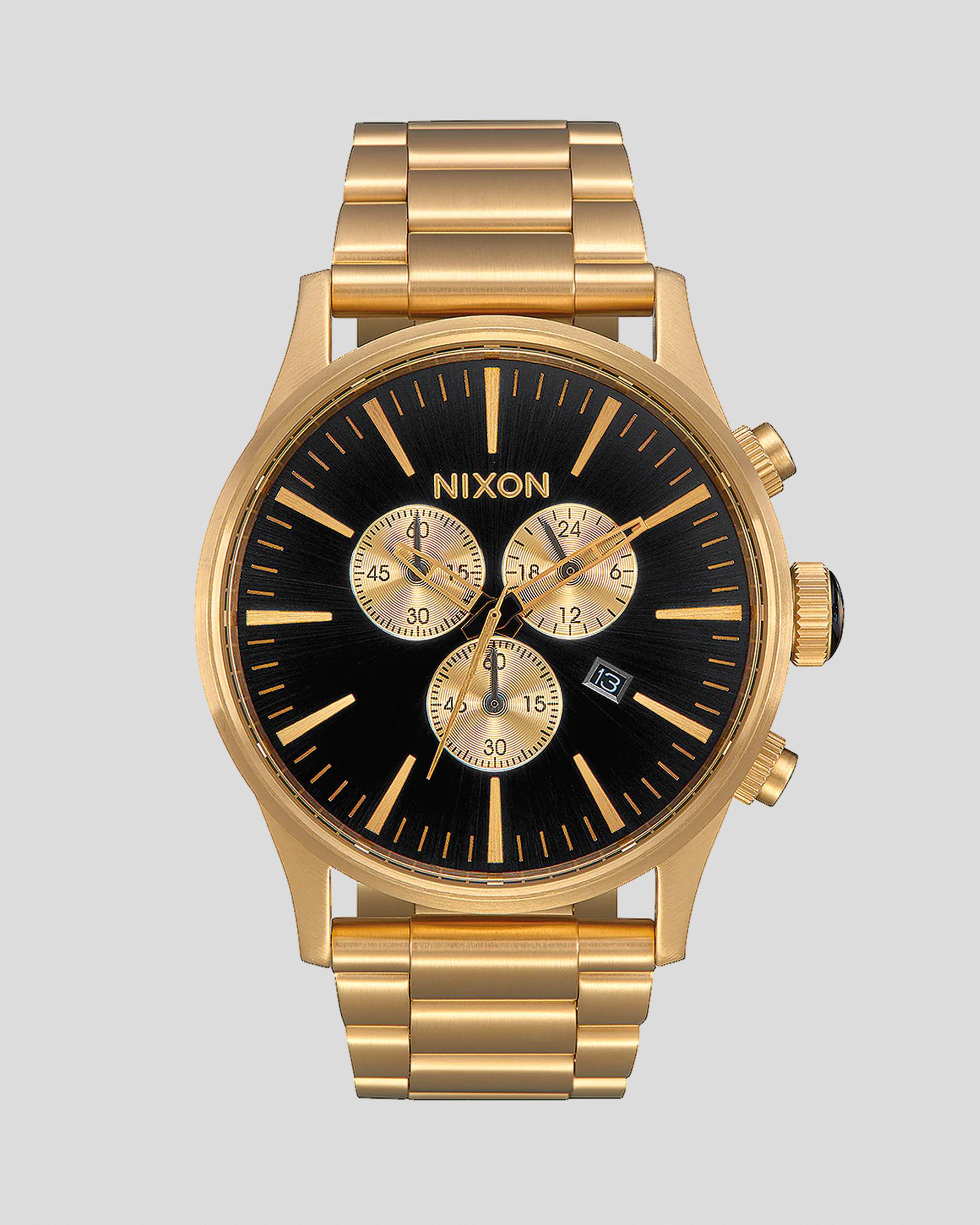 Shop Nixon Sentry Chrono Watch In All Gold / Black - Fast Shipping ...
