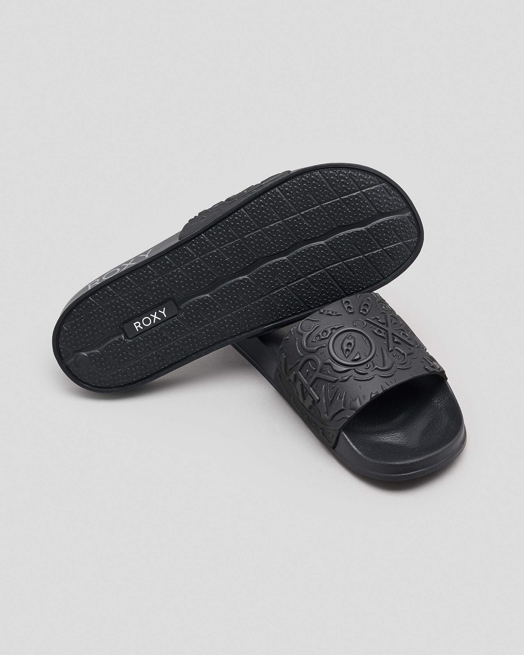 Shop Roxy Slippy Mandala Slide Sandals In Black - Fast Shipping & Easy ...