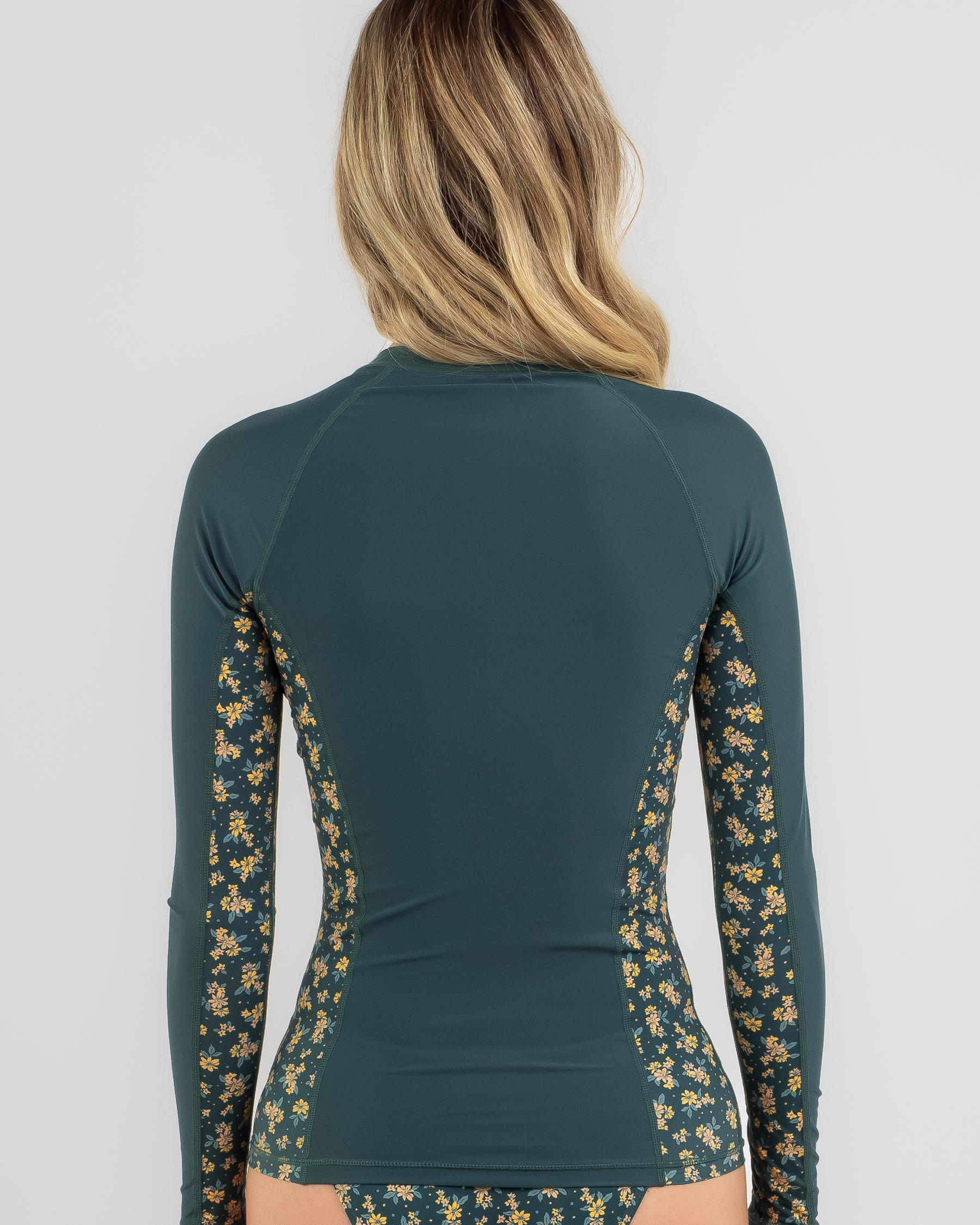 Shop Billabong Lost Days Reef Break Long Sleeve Rash Vest In Green ...