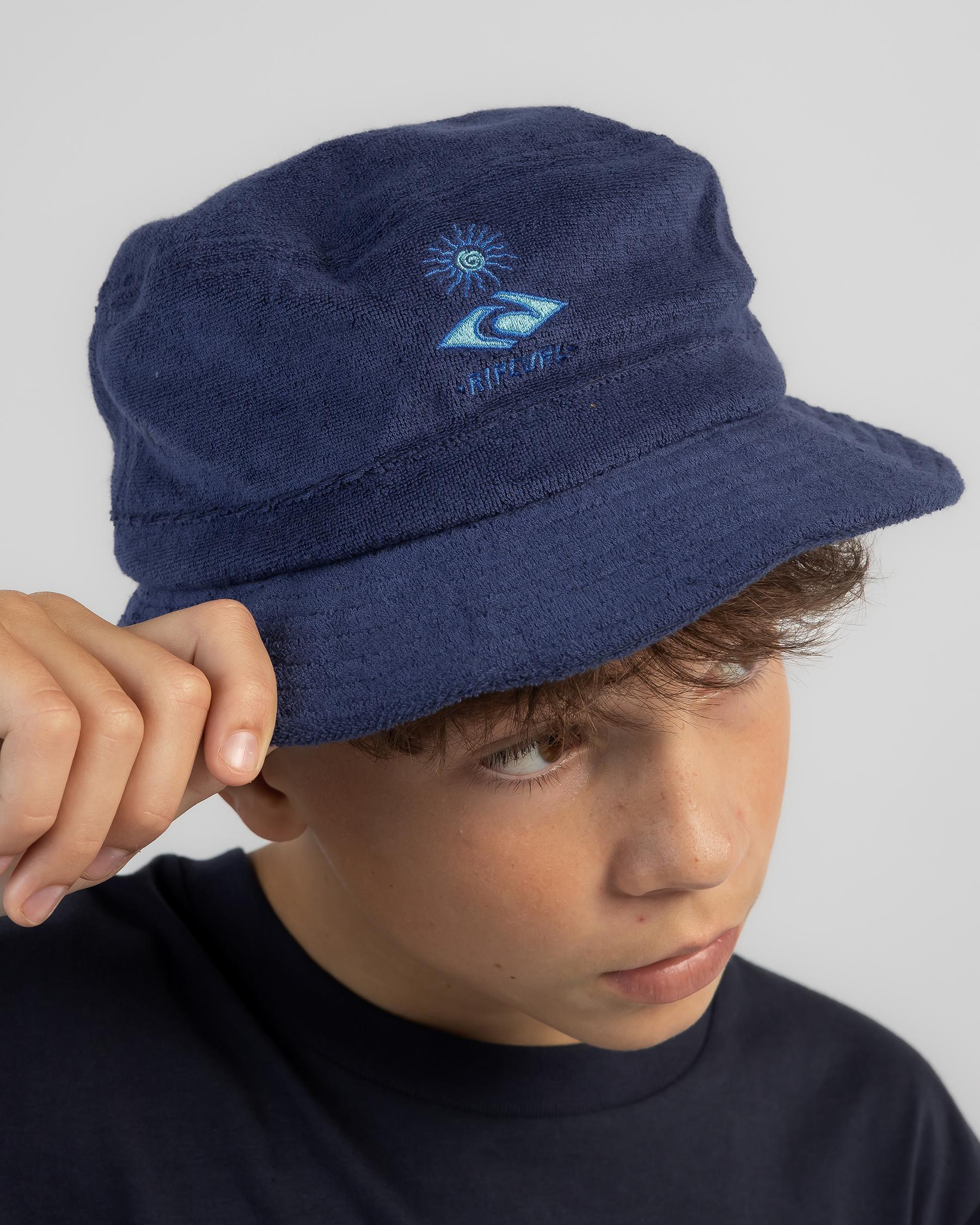 Shop Rip Curl Boys' Terry Loop Bucket Hat In Navy - Fast Shipping ...
