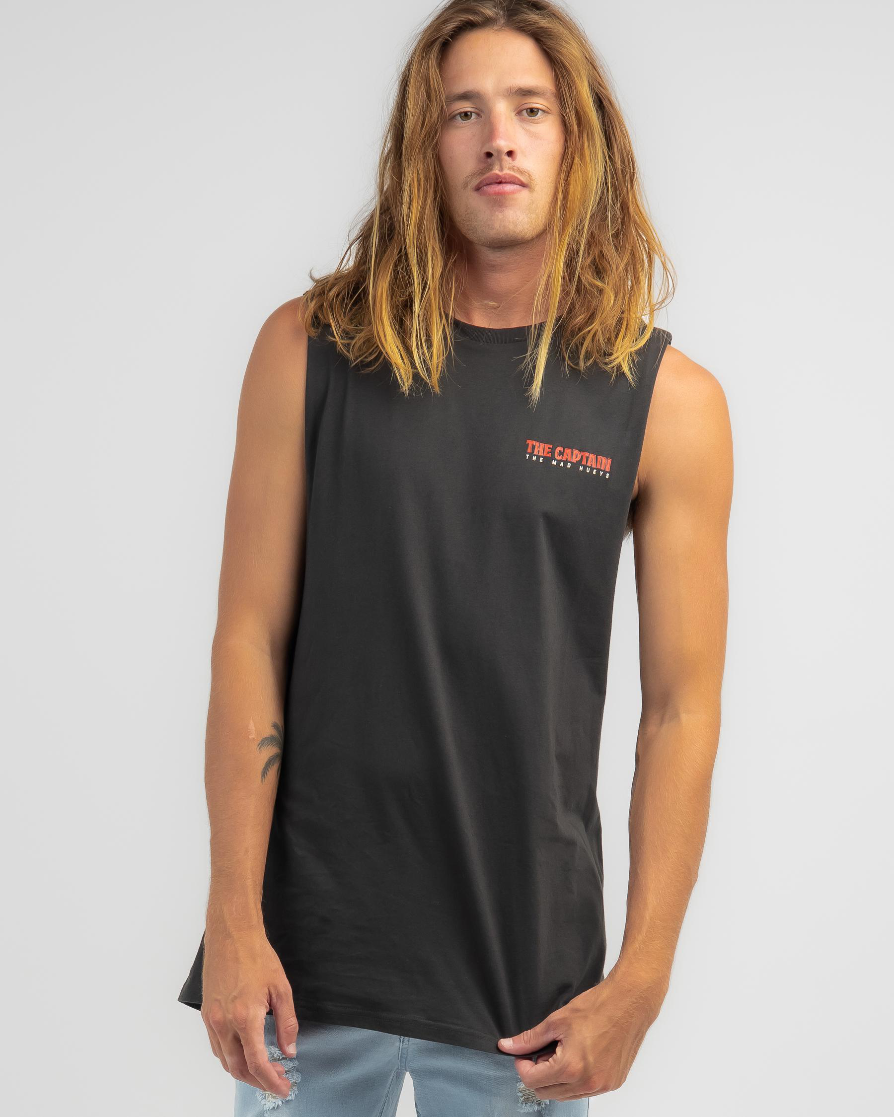 Shop The Mad Hueys Captain Wheel Muscle Tank In Vintage Black - Fast ...